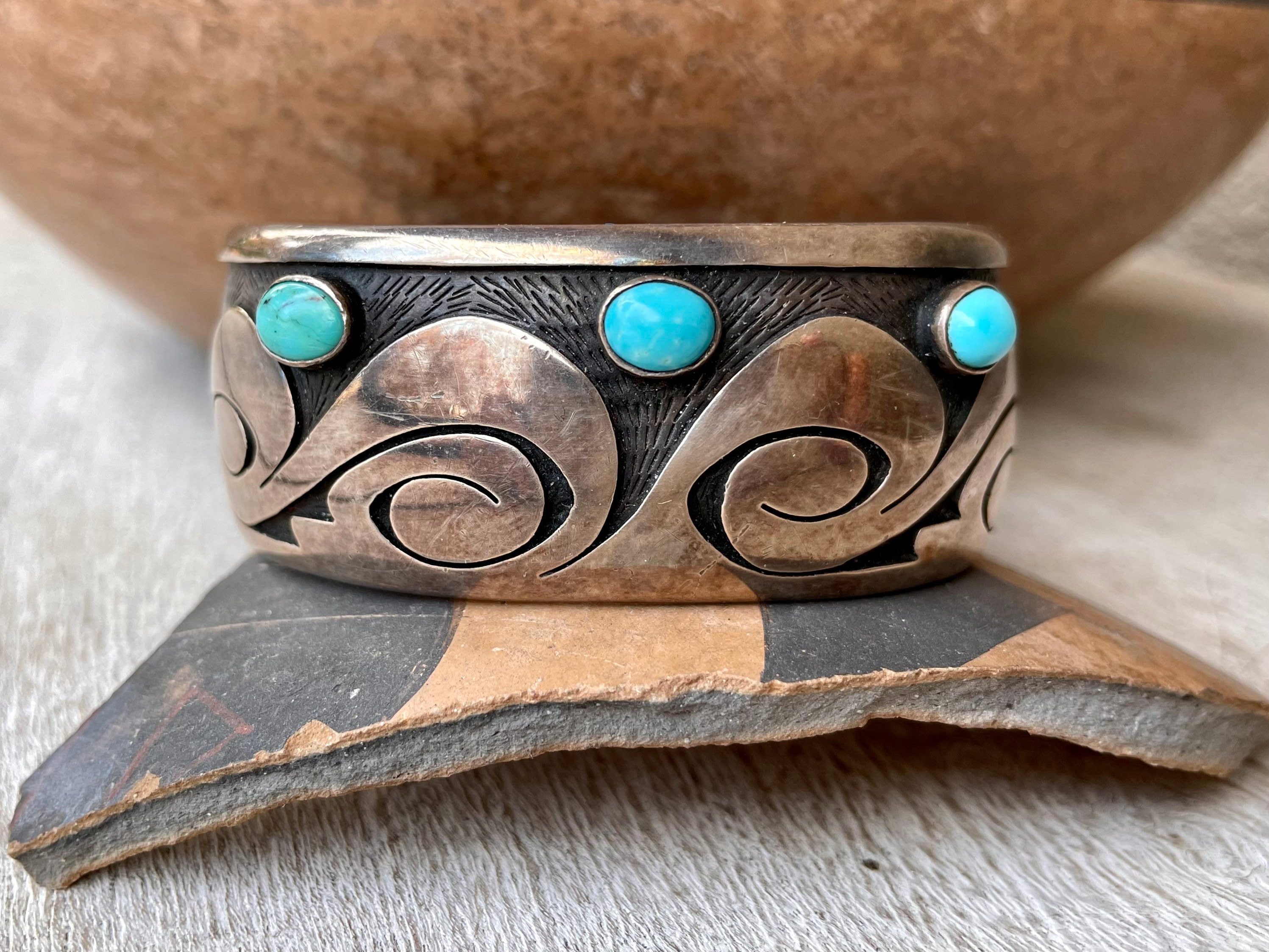Vintage Hopi Overlay Cuff Bracelet Sterling Silver Turquoise with ...