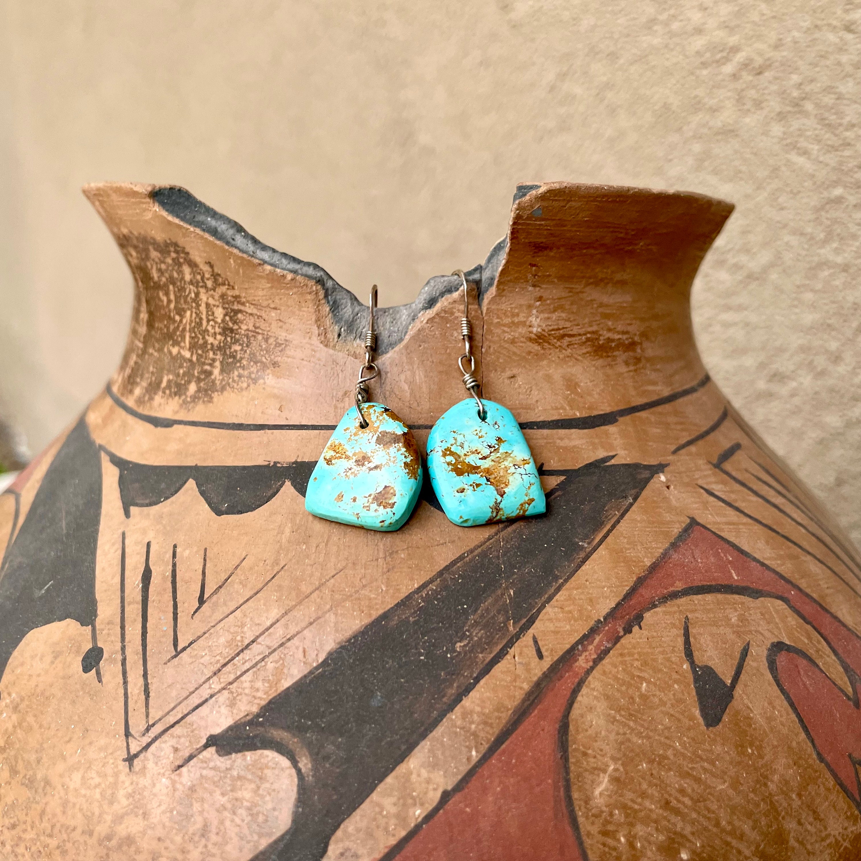 Very Small Natural Turquoise Tab Earrings by Santo Domingo Ray Lovato ...