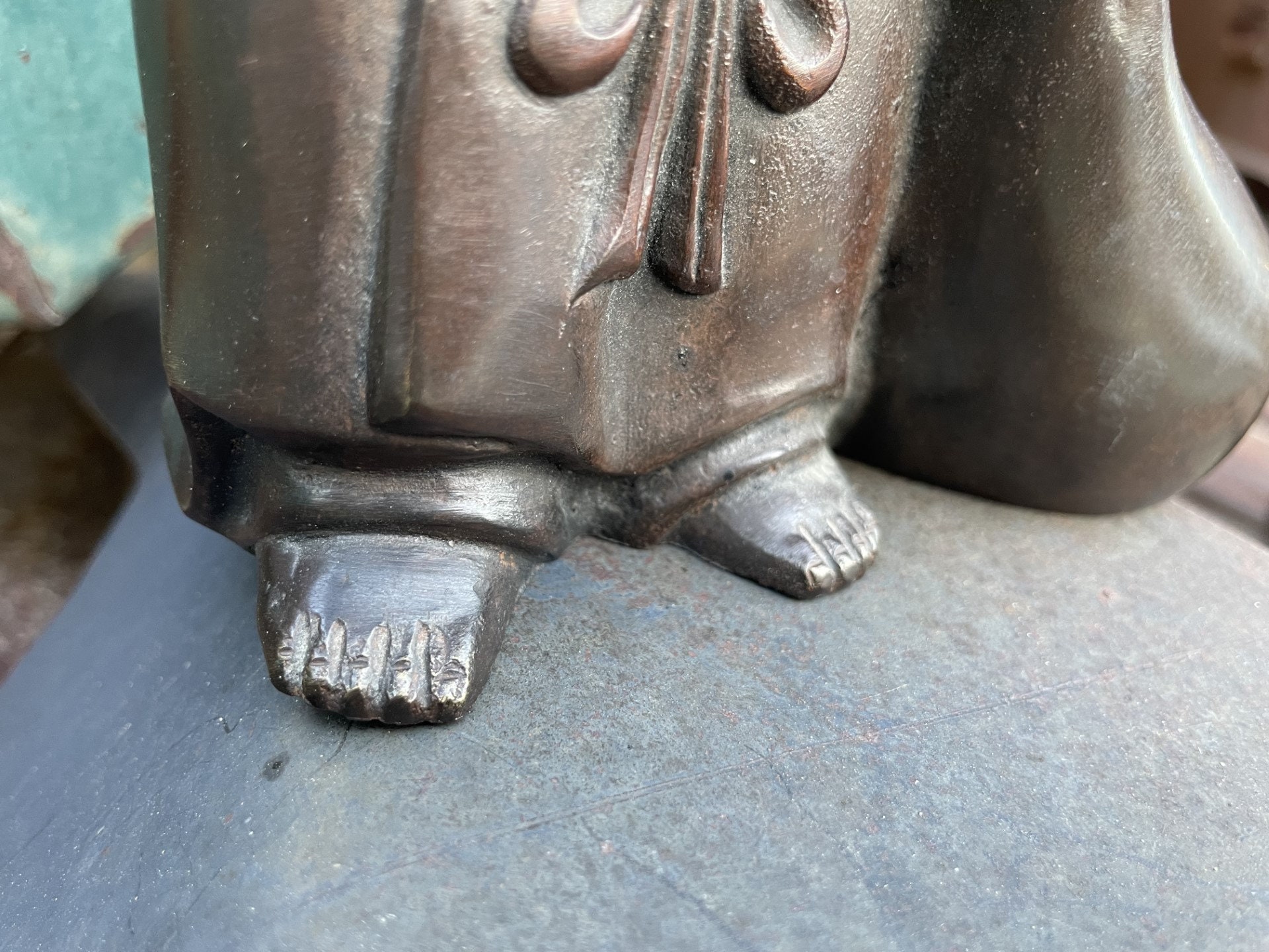 Heavy Signed Copper Bronze Hotei Figurine, Good Luck Talisman ...