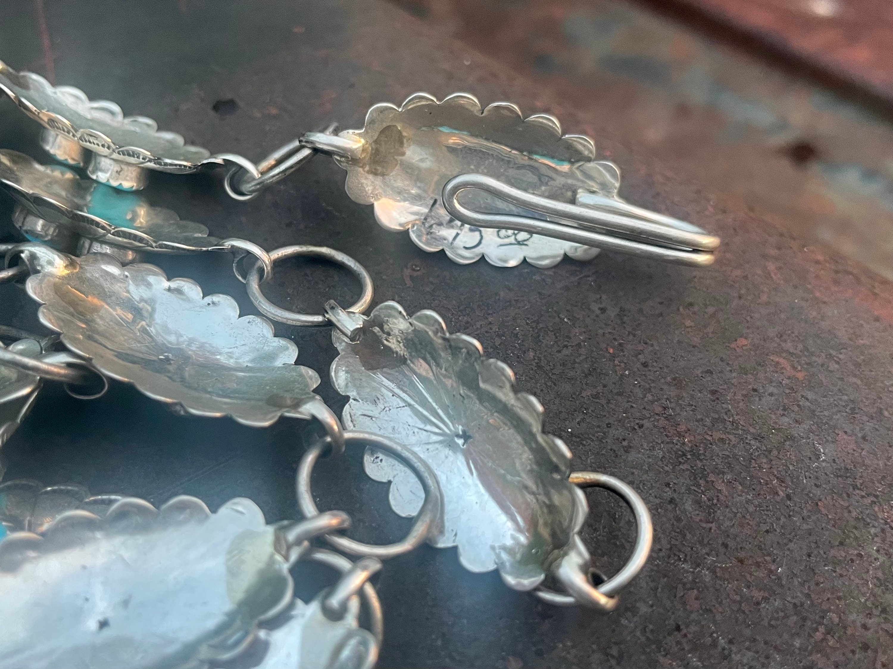 Vintage Sterling Silver Turquoise Concho Link Belt Approx 32 with ...