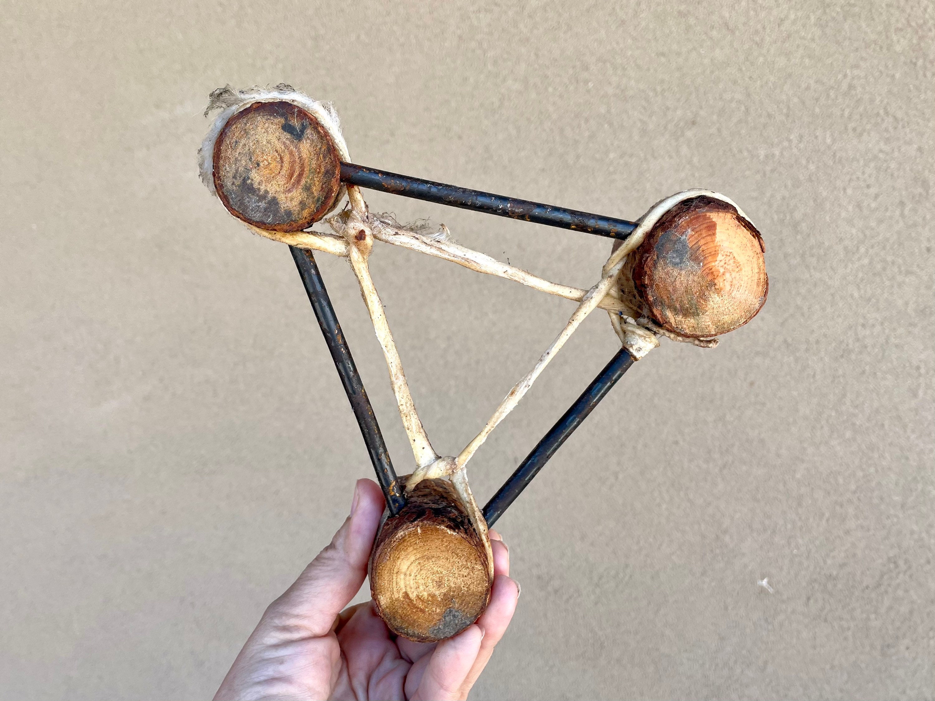 Vintage Wood Tripod Stand for Round Bottom Pottery, Primitive Home ...