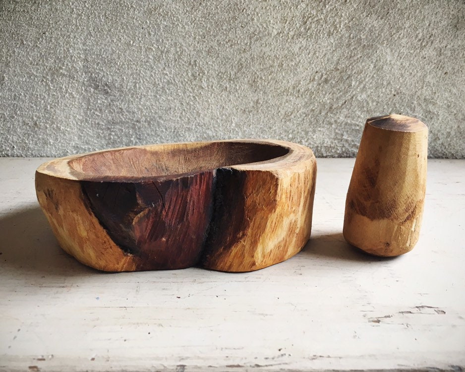 Vintage Burl Wood Grinding Bowl or Metate y Mano Mexican Mortar and ...