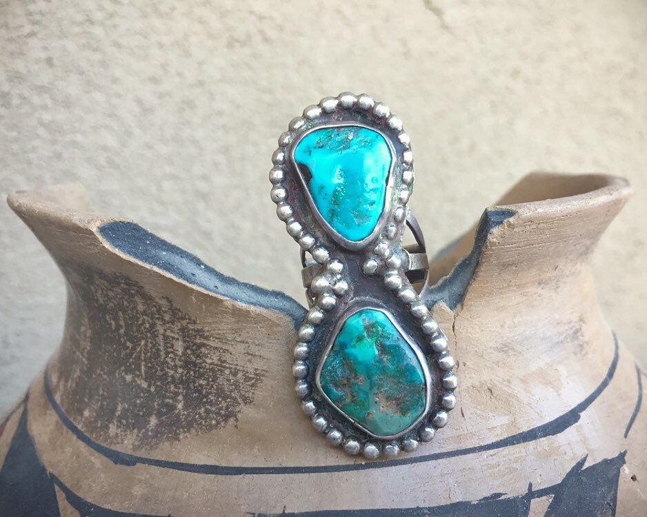 Old Pawn Long Turquoise Ring for Women Size 6.5 Navajo Native American ...