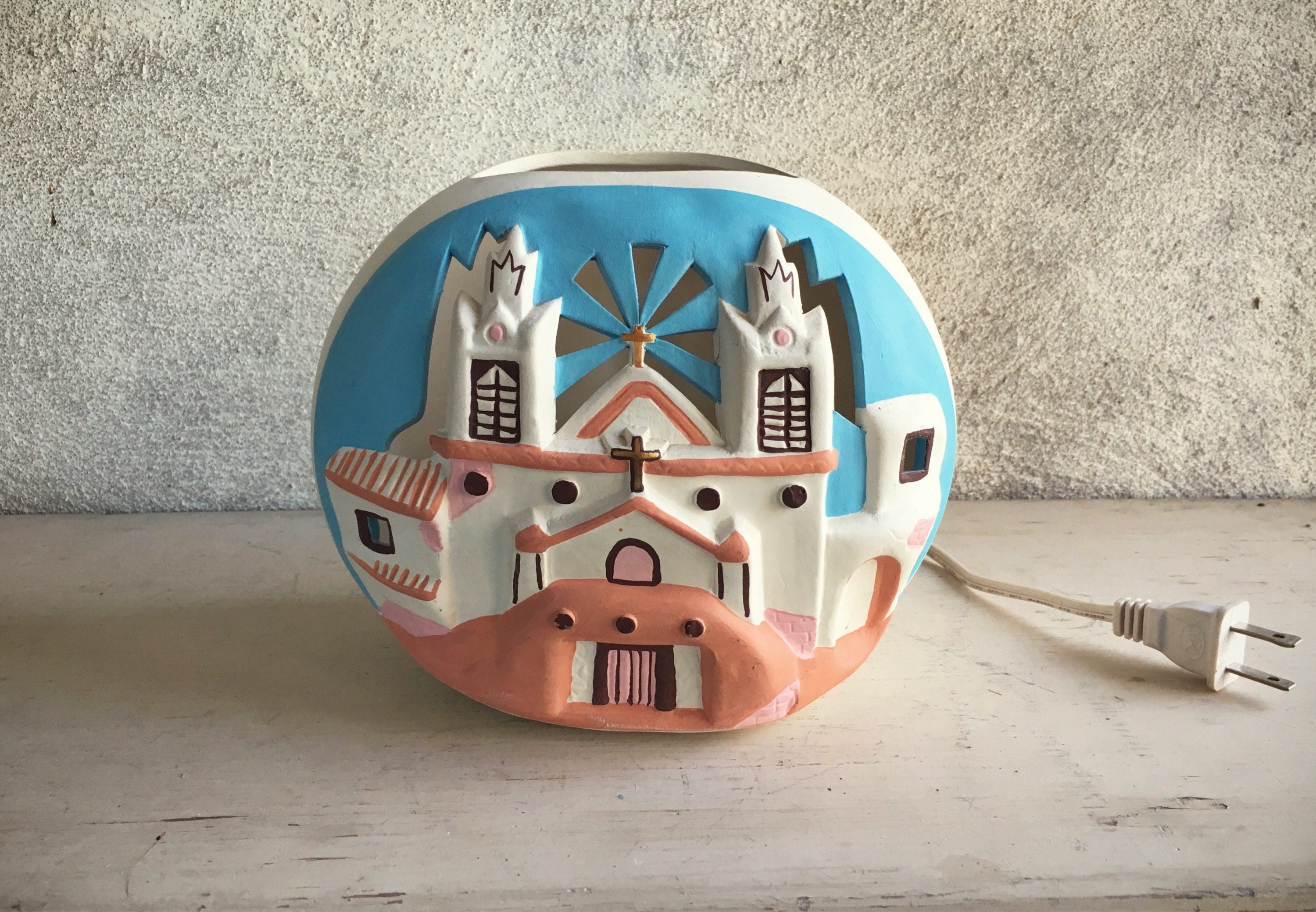 Southwestern Night Light Lamp, New Mexico Church Pottery Lamp ...