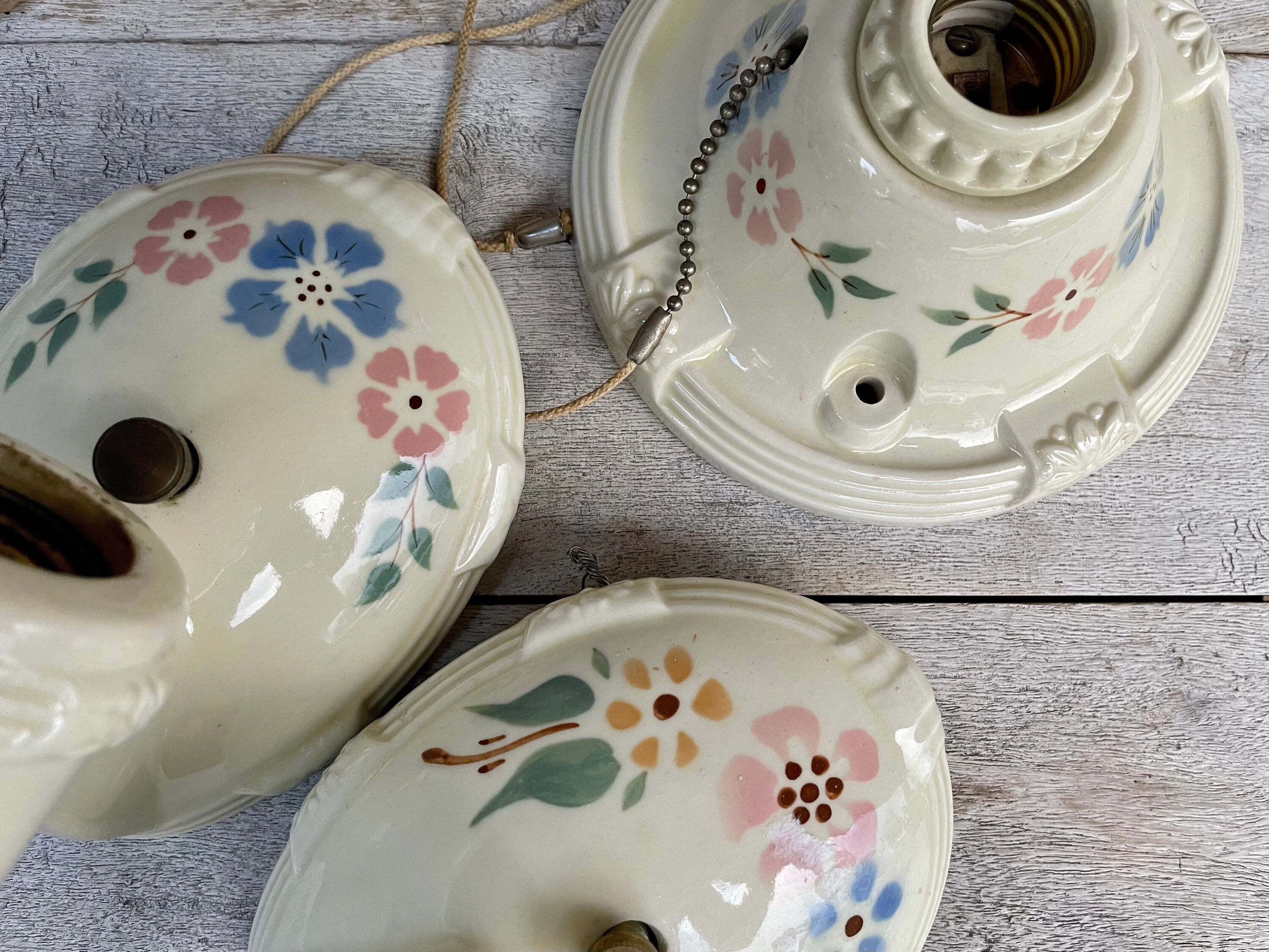 Three Antique Porcelain Ceiling Fixtures Stencil Painted Porcelier by ...