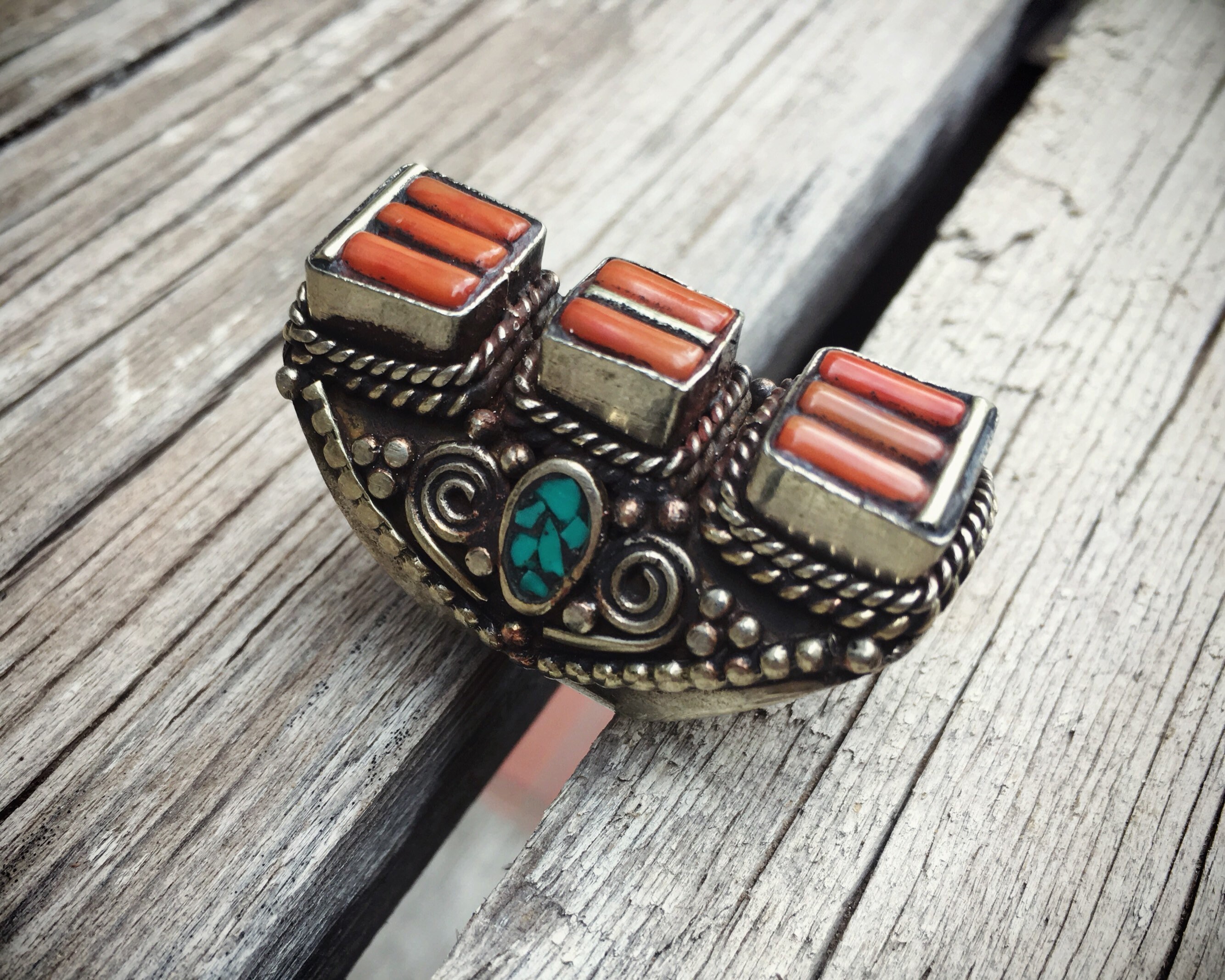 Large Vintage Tribal Ring for Women Size 7.75 Coral Turquoise German ...