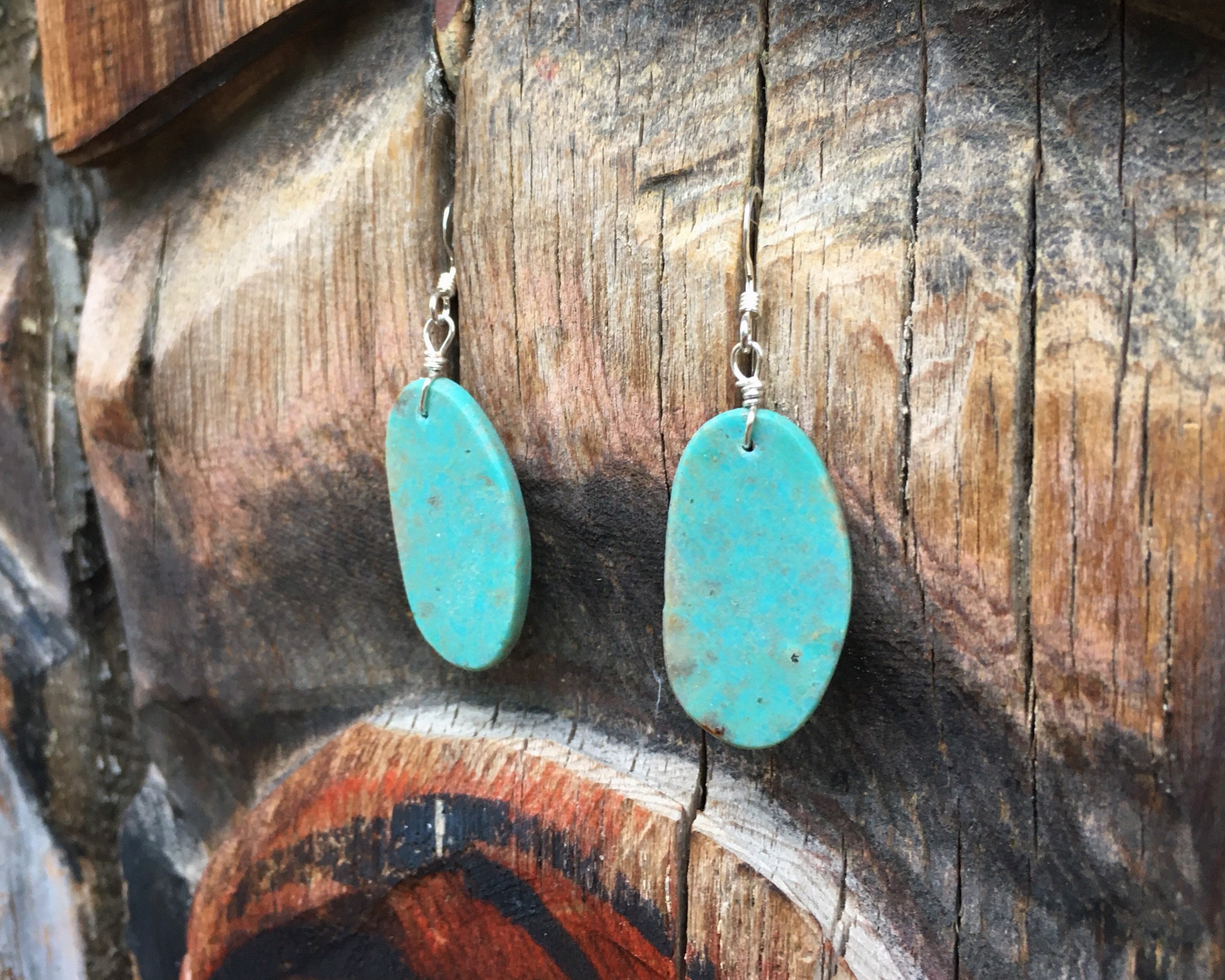 Light Green Turquoise Slab Earrings Medium-Small Size, Southwestern ...