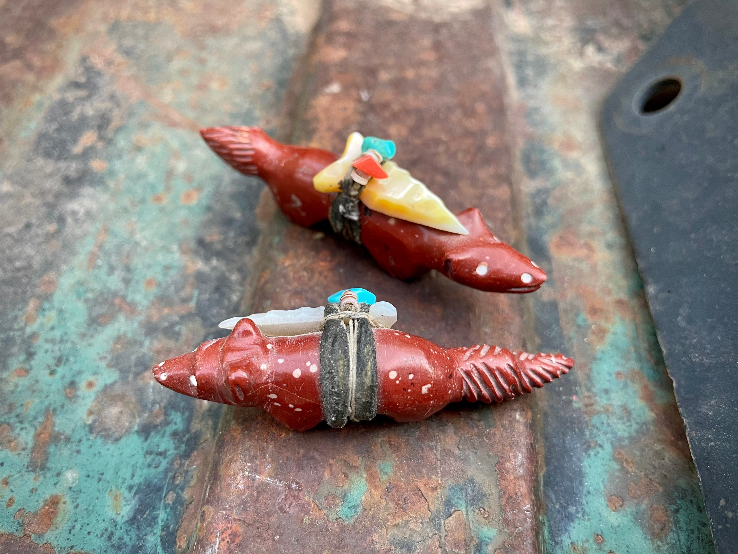 Pair of Pipestone Zuni Wolf Fetish Carvings, Native American Carved ...