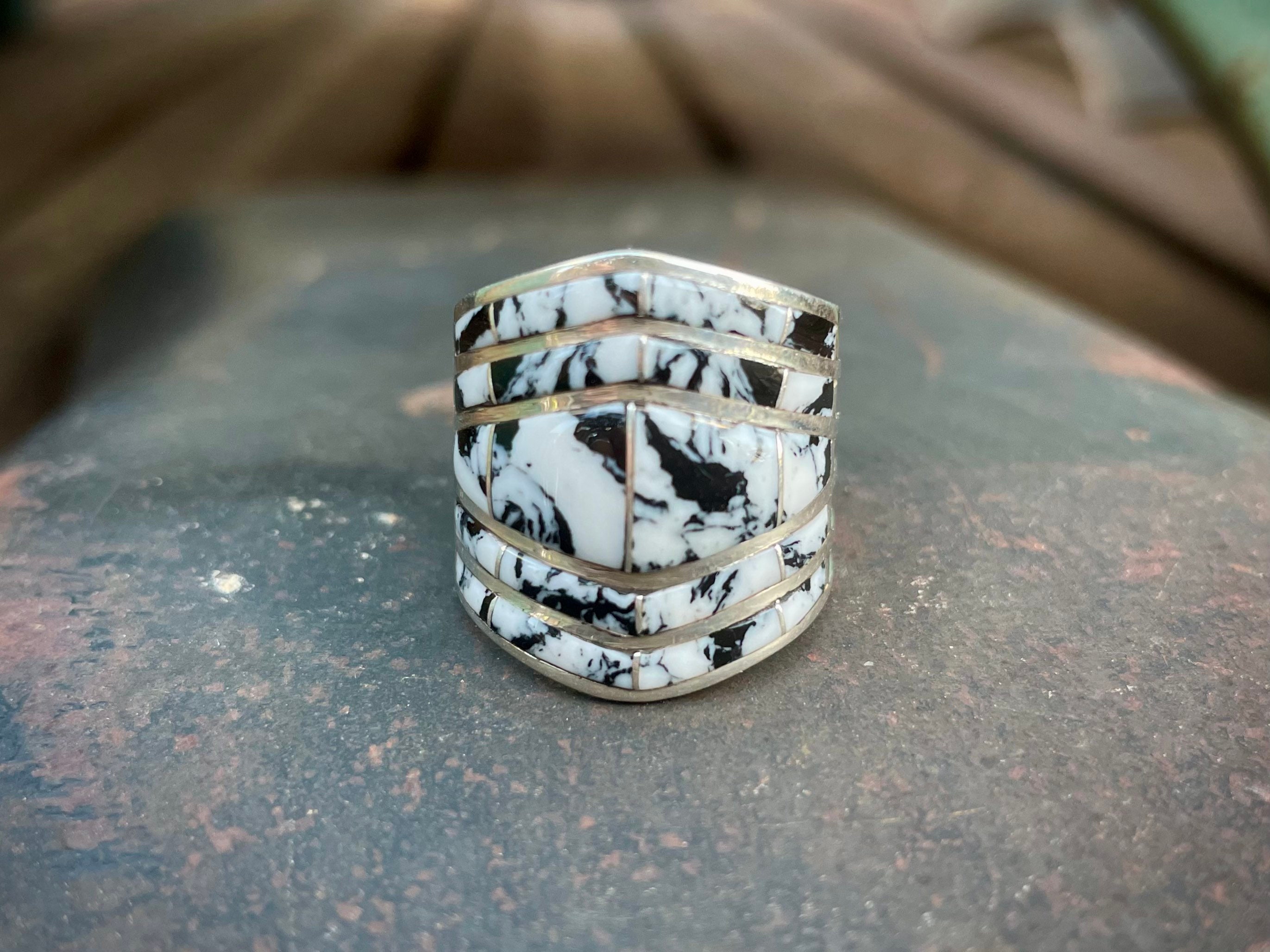 Navajo Andrew Enrico White Buffalo Band Size 8, Split Shank Channel ...