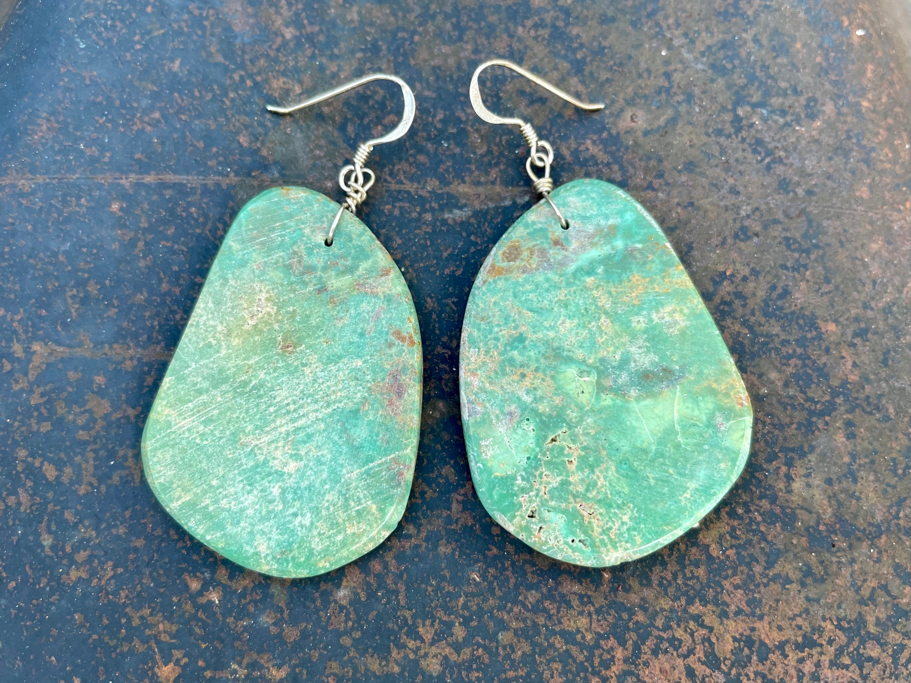Large Simple Turquoise Slab Earrings, Southwest Santo Domingo Pueblo ...