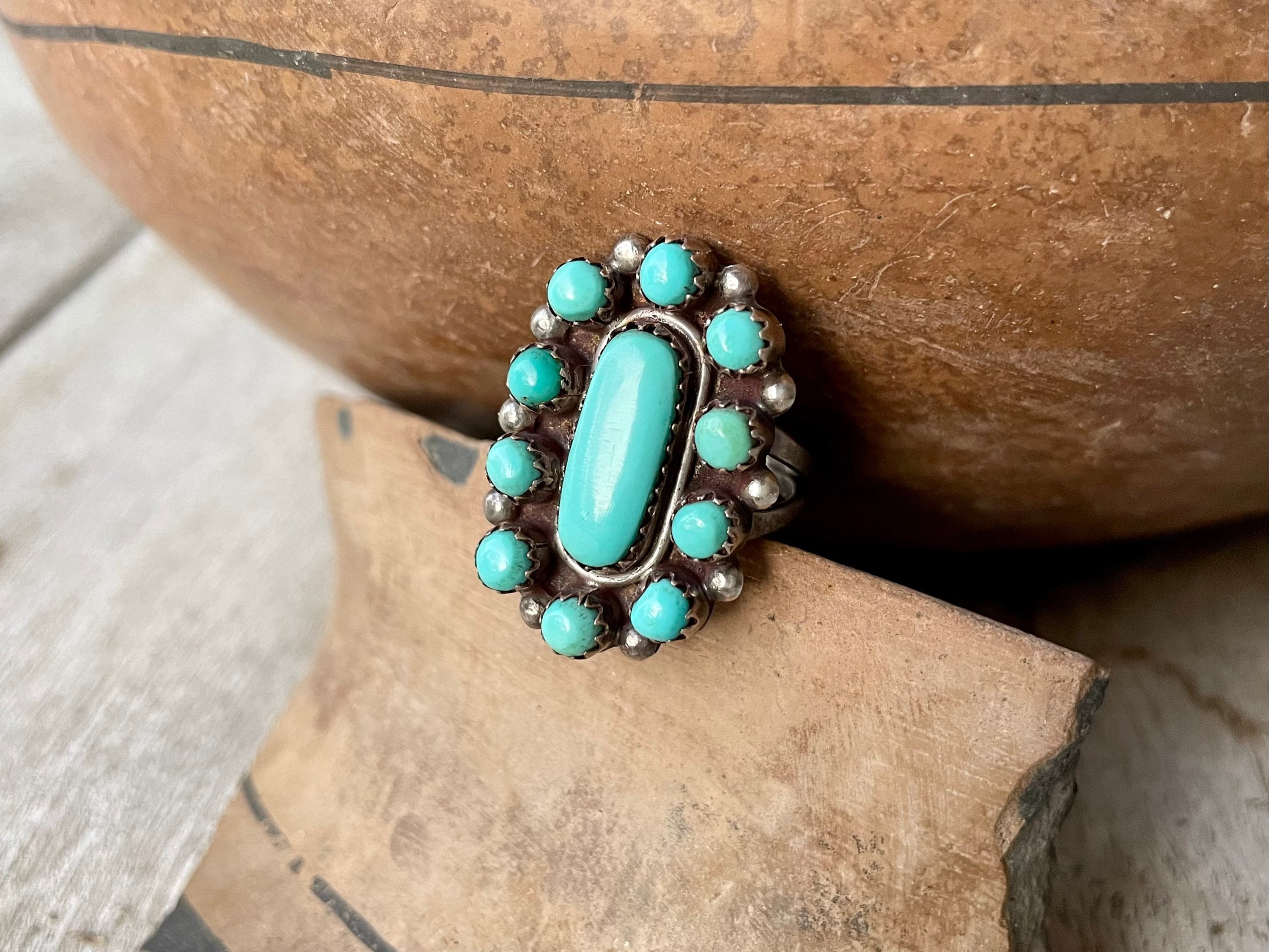 1960s Natural Turquoise Cluster Ring for Women Size 5.75, Native ...