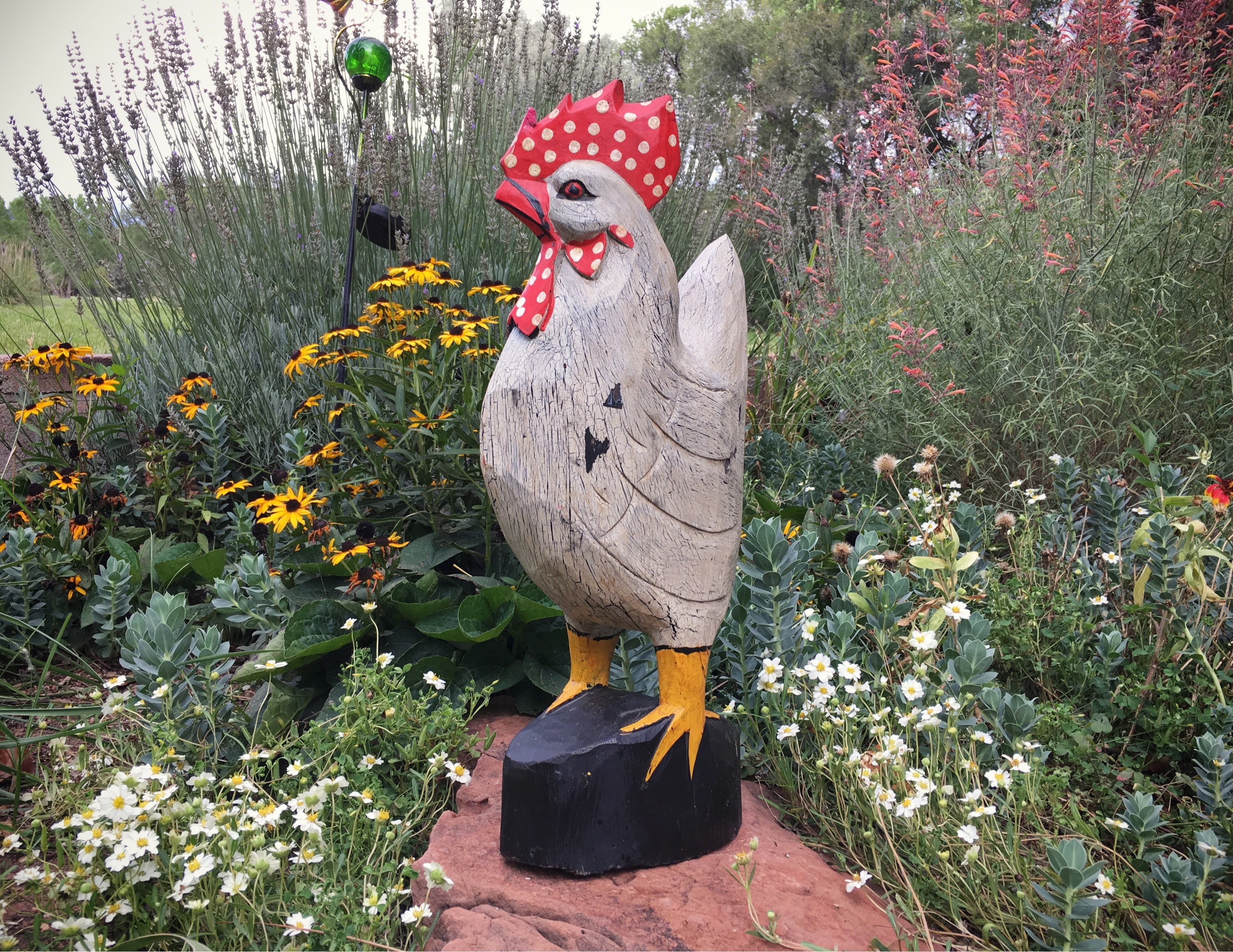 Large Wooden Rooster Statue Chicken Folk Art Farmhouse Decor Guatemala Art