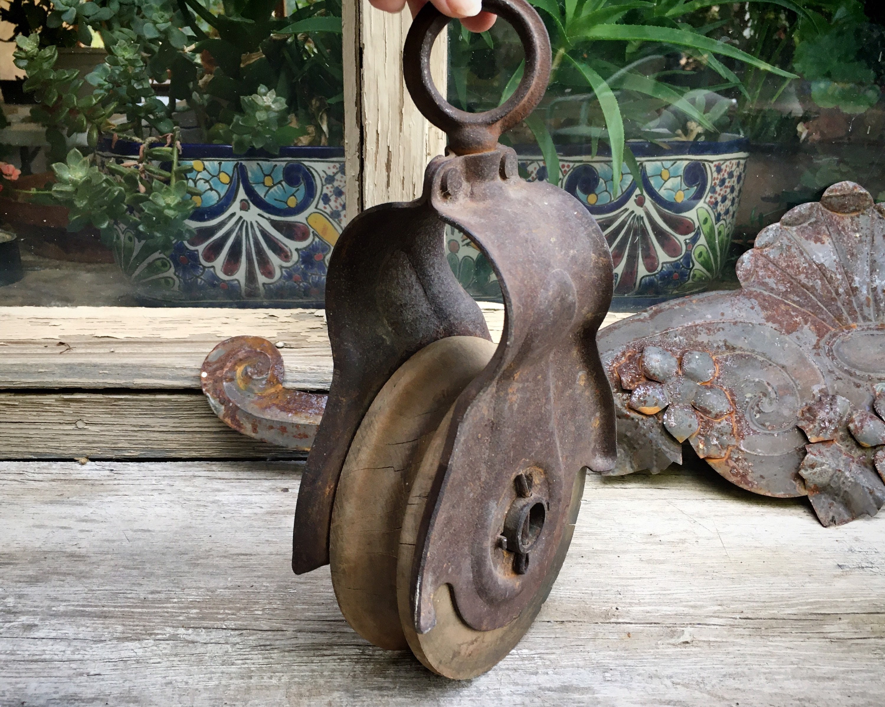 Antique Cast Iron Barn Loft Pulley, Rusty Tool Industrial Decor ...