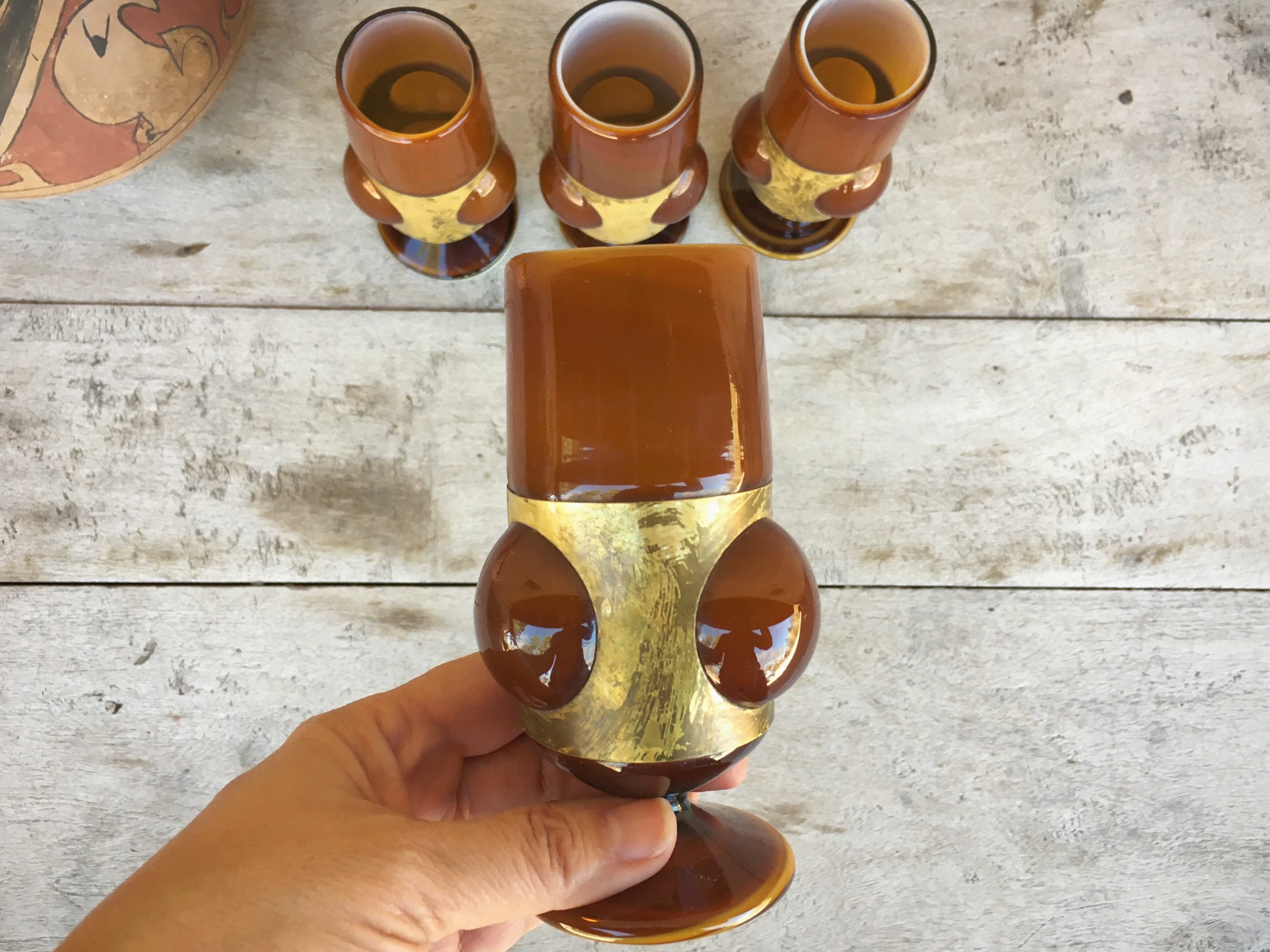 Set of Four Hand Blown Caged Glasses Mexican Glassware, Brutalist ...