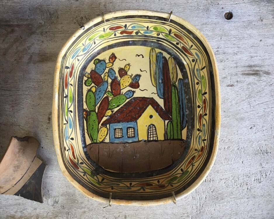 Old Mexican Pottery Tlaquepaque Dishes with House Designs Wall Plates ...