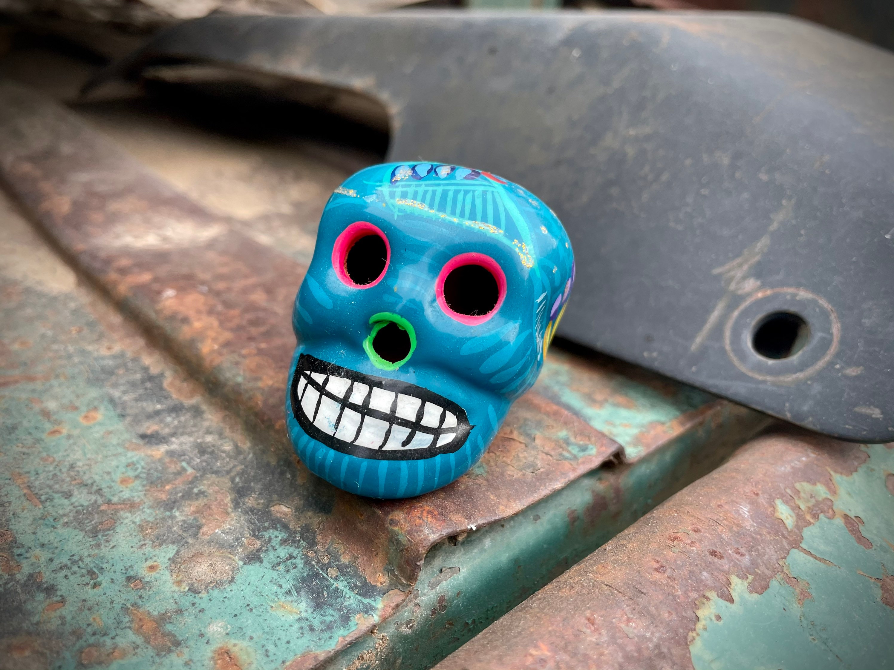 Very Small Colorful Ceramic Skull Day of the Dead Figurine, Cool Desk ...
