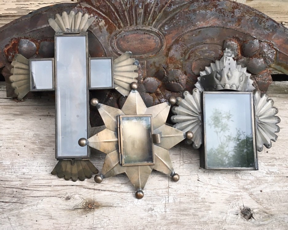 Three Mexican Tin Nichos Wall Hanging for Portrait Shrine, Folk Art ...