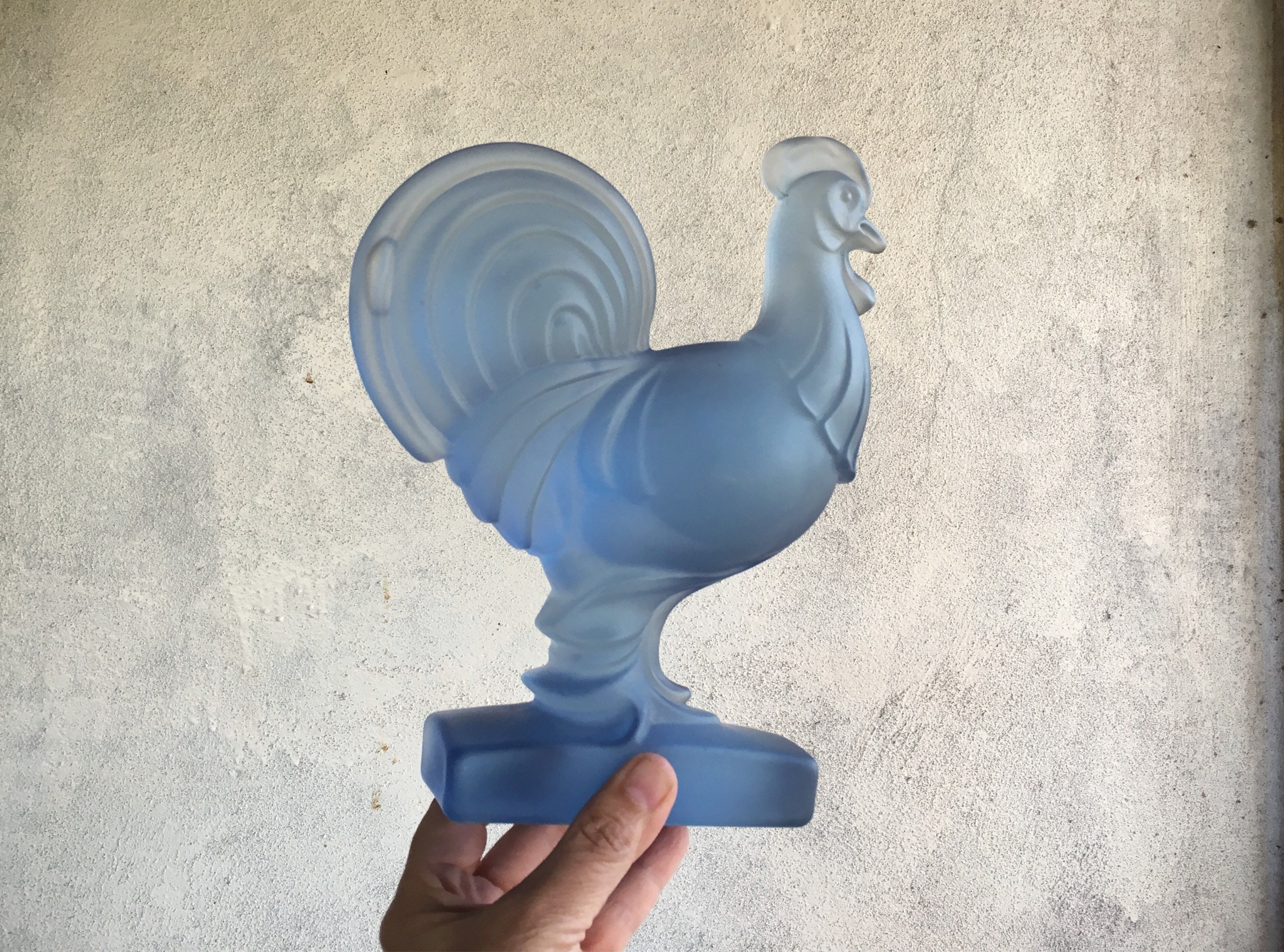 Paden City Rooster Bookend Frosted Blue Depression Glass, Harry Barth ...