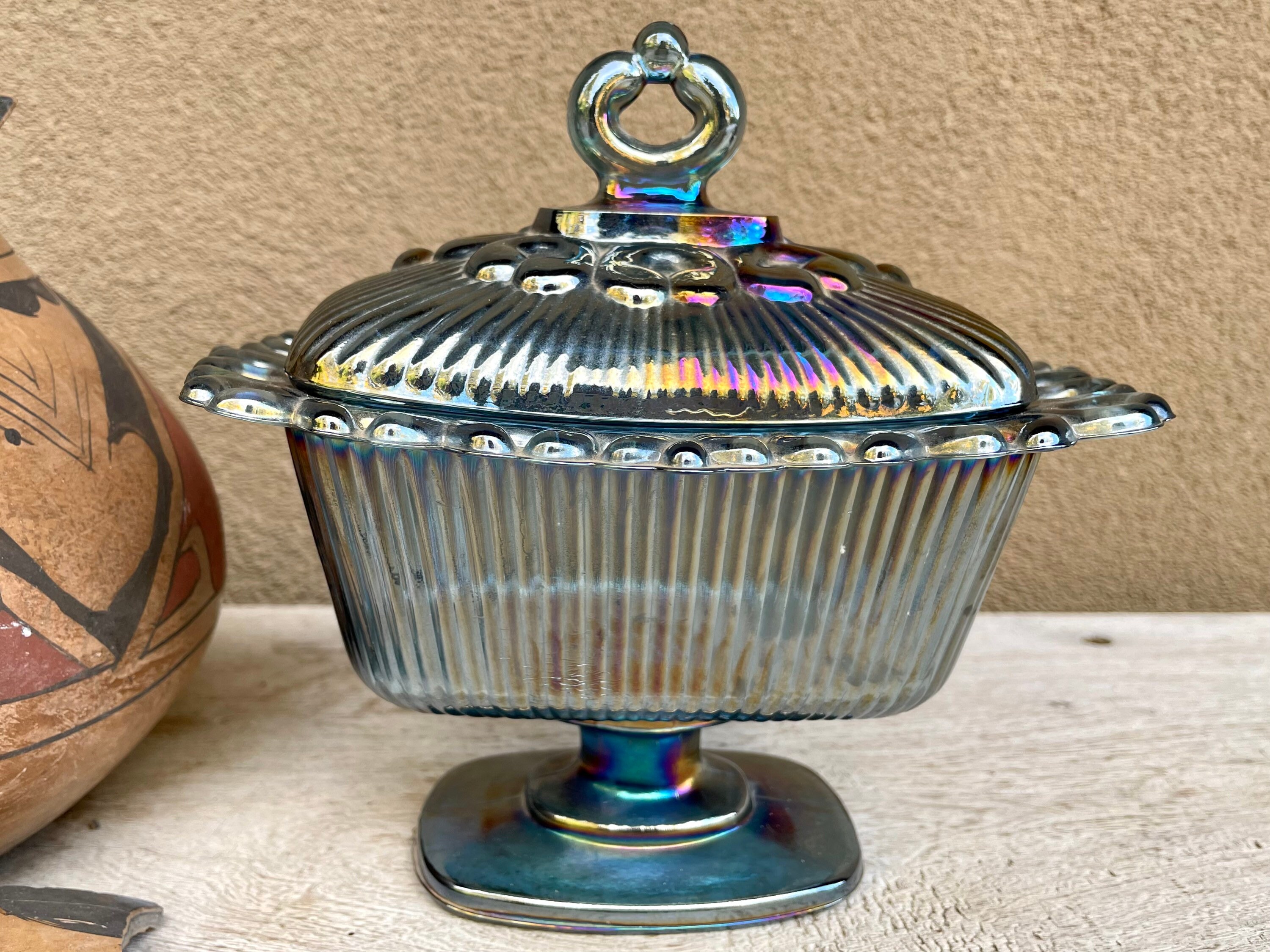 Carnival Glass Candy Dish With Lid