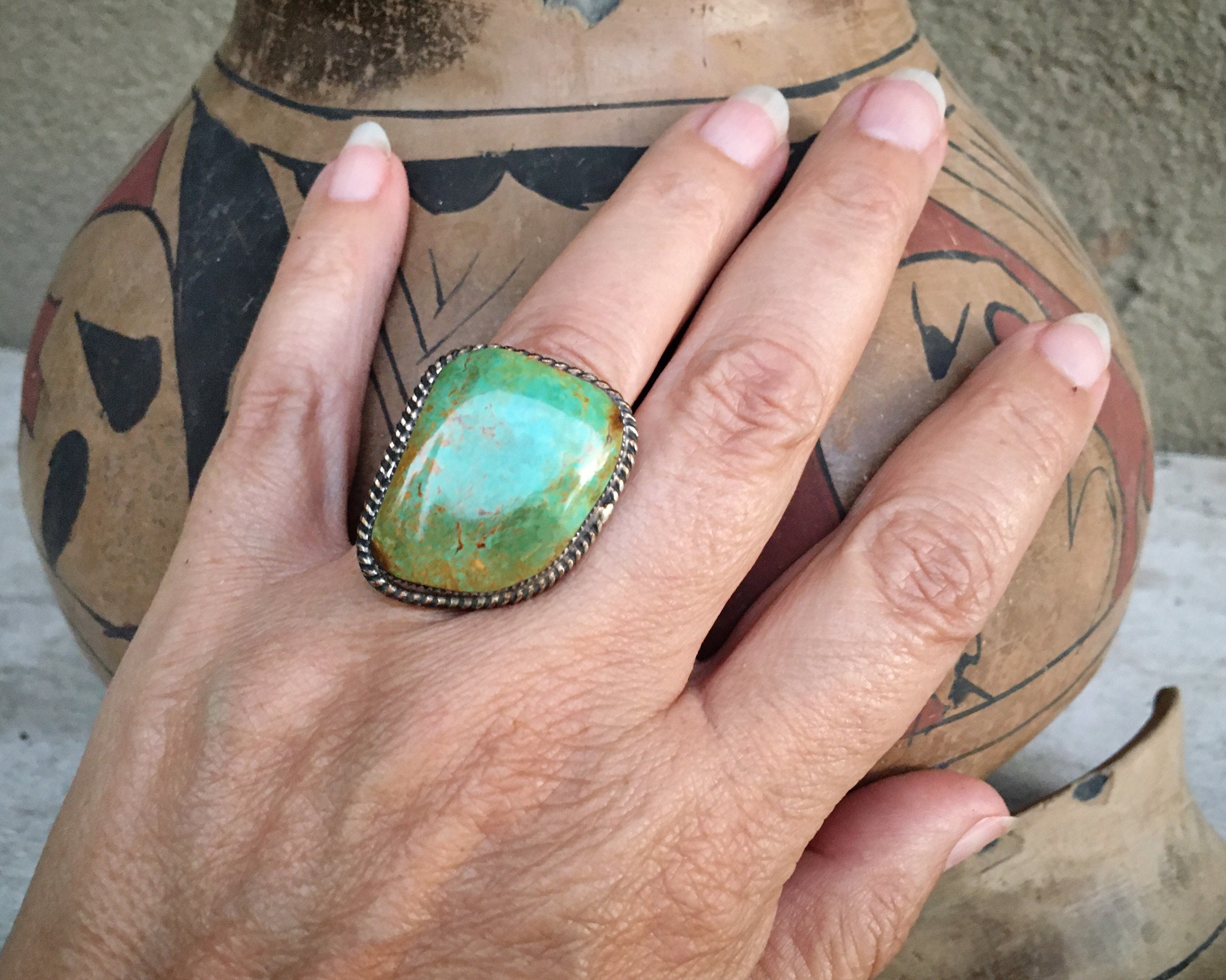 Large Turquoise Ring for Women or Men Size 8.5, Navajo Native America ...