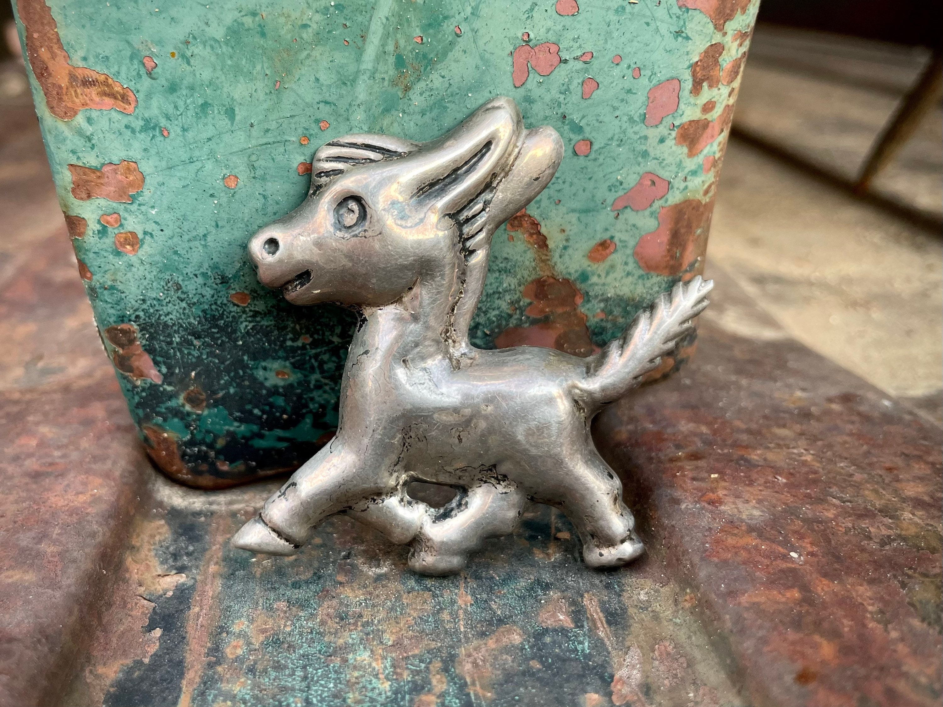 Mexican Sterling Silver Donkey Brooch Pin for Jacket Hat, Vintage Taxco ...