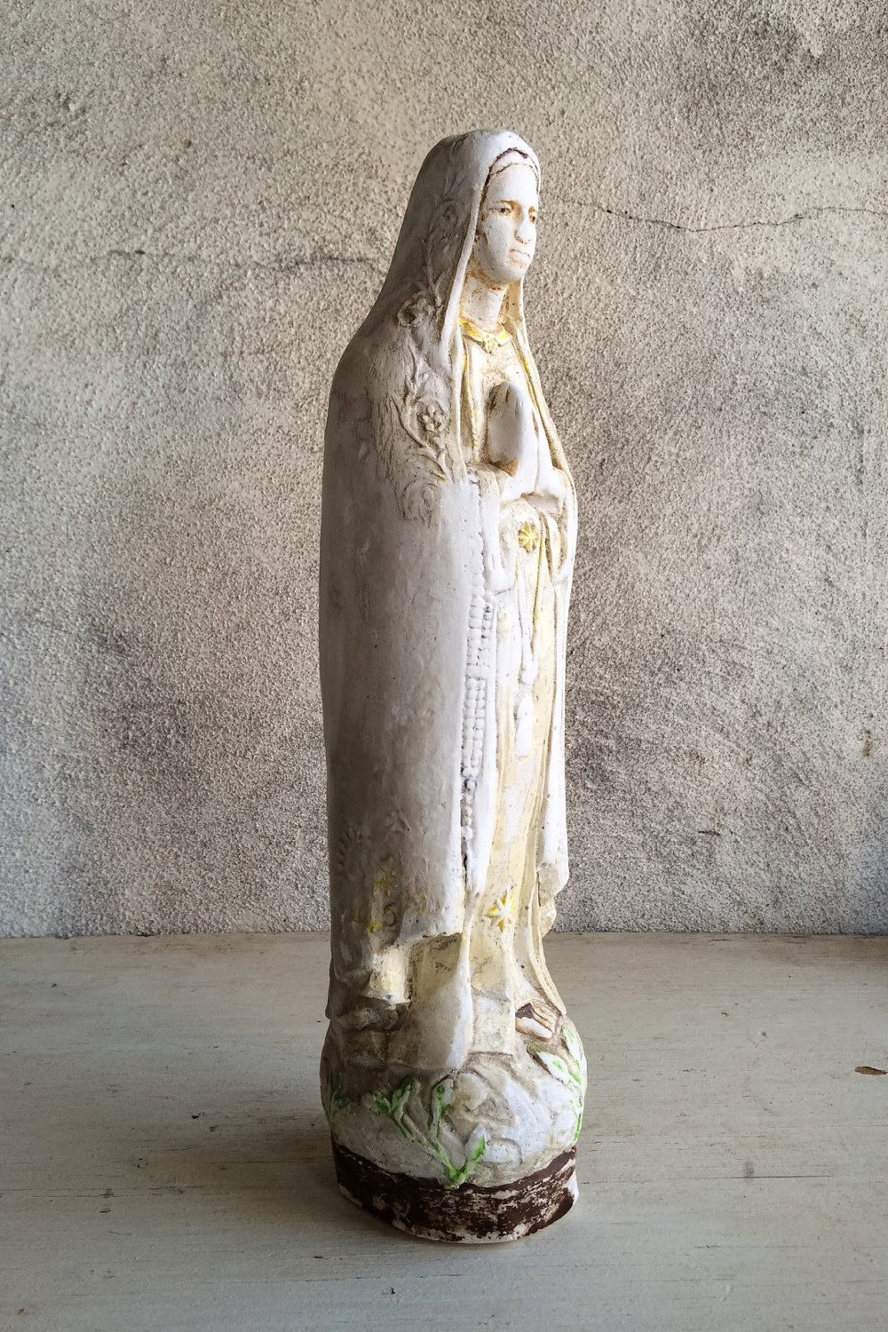 Vintage 12 chalkware Virgin Mary statue eroded by nature, chalk ware ...