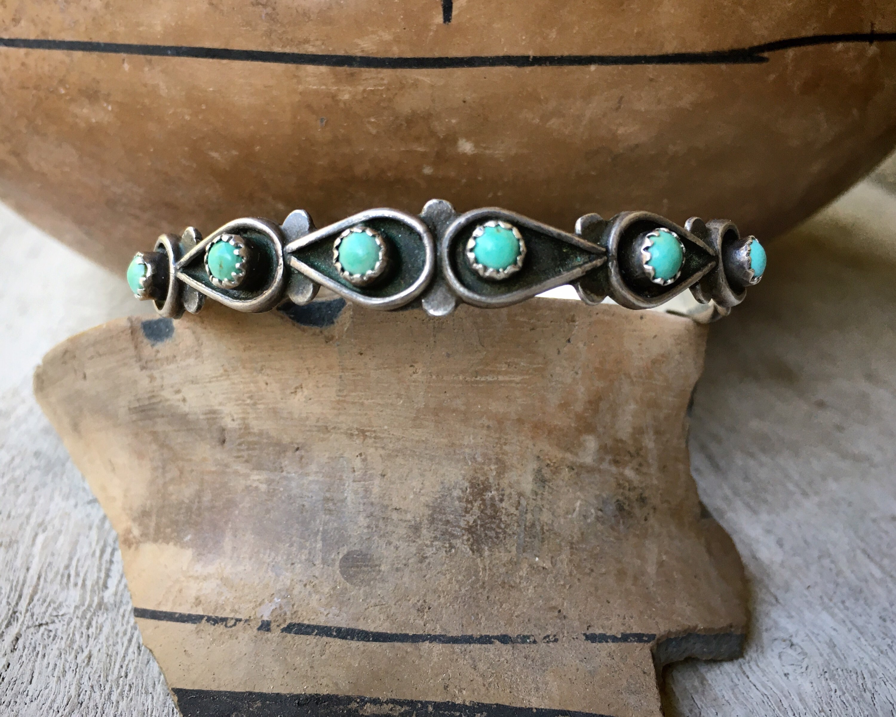 Zuni Snake Eye Turquoise Narrow Row Cuff Stacking Bracelet, Vintage ...