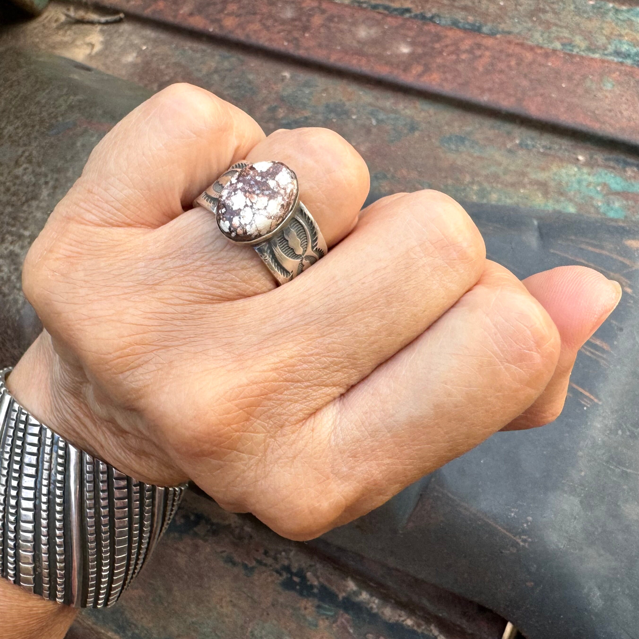 Sterling Silver Wild Horse Stone Magnesite Cigar Band Ring Approx Size ...