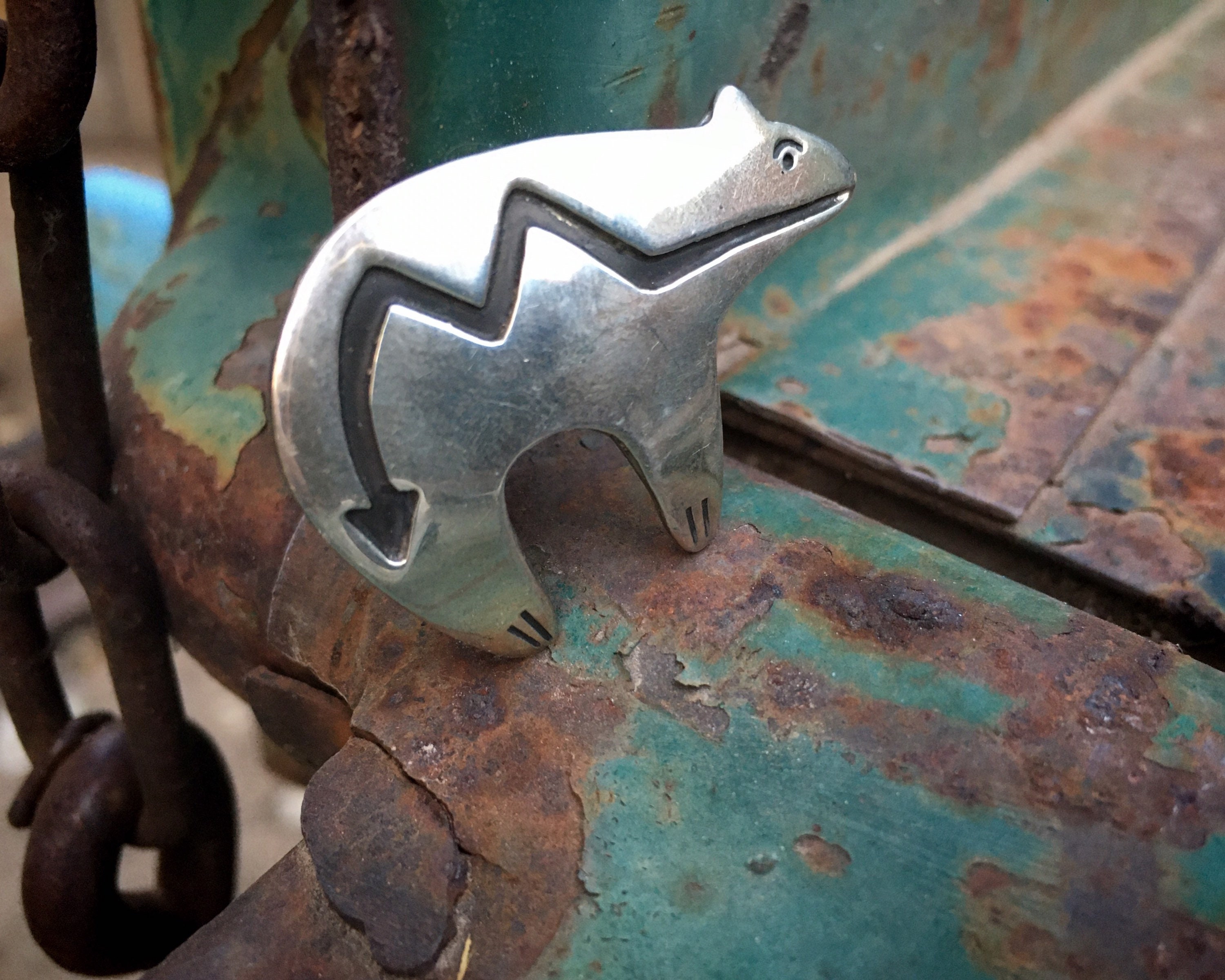Sterling Silver Pendant Bear Fetish Brooch Pendant, Navajo Native ...