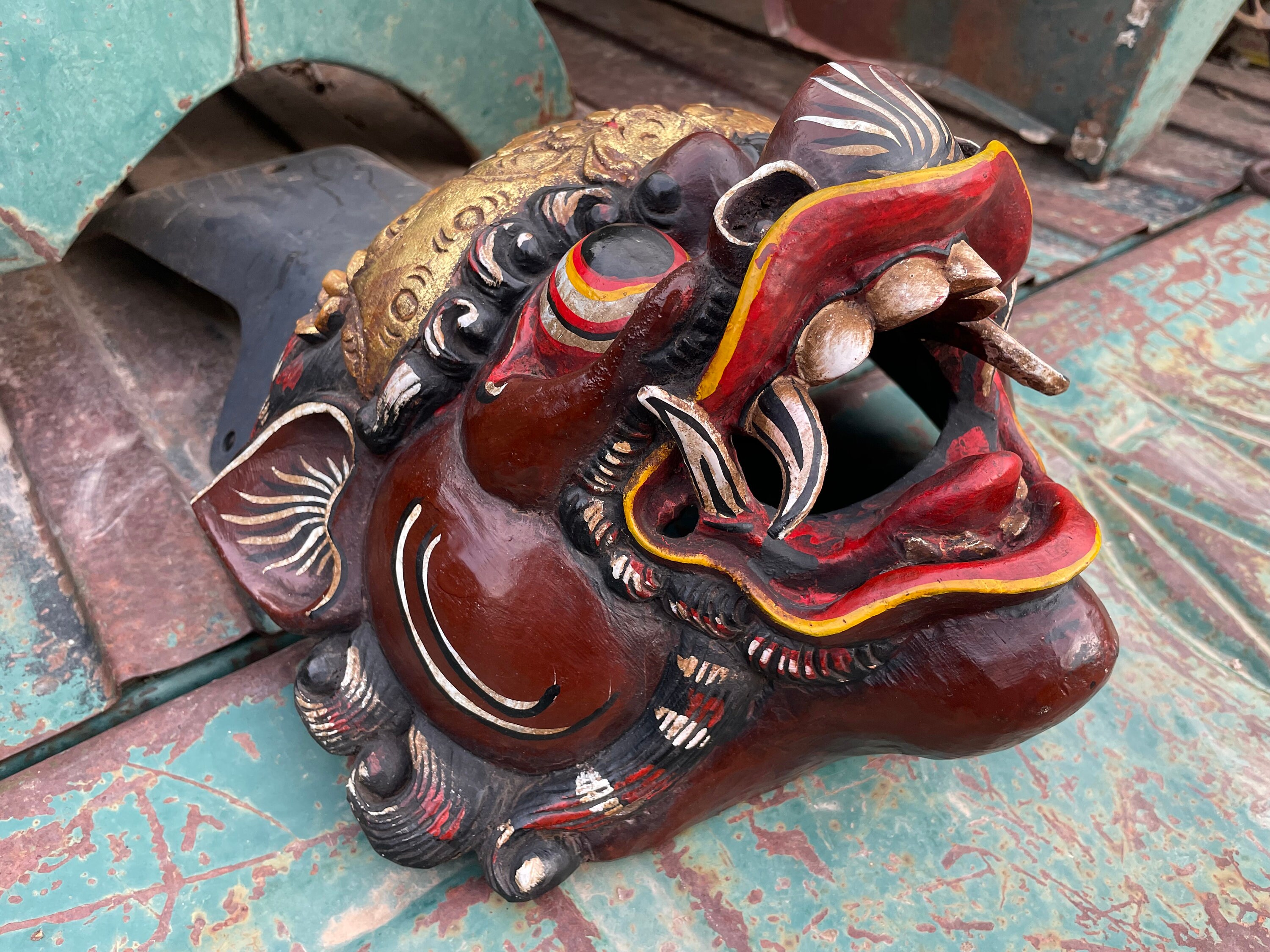 Vintage Hand Carved and Painted Balinese Wood Mask of Barong Topeng ...