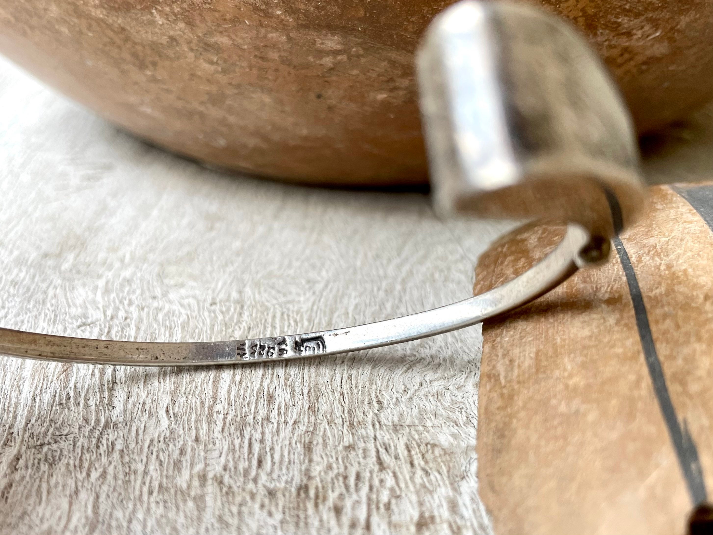 Vintage Taxco Sterling Silver Narrow Bracelet with Big Curved Terminals ...
