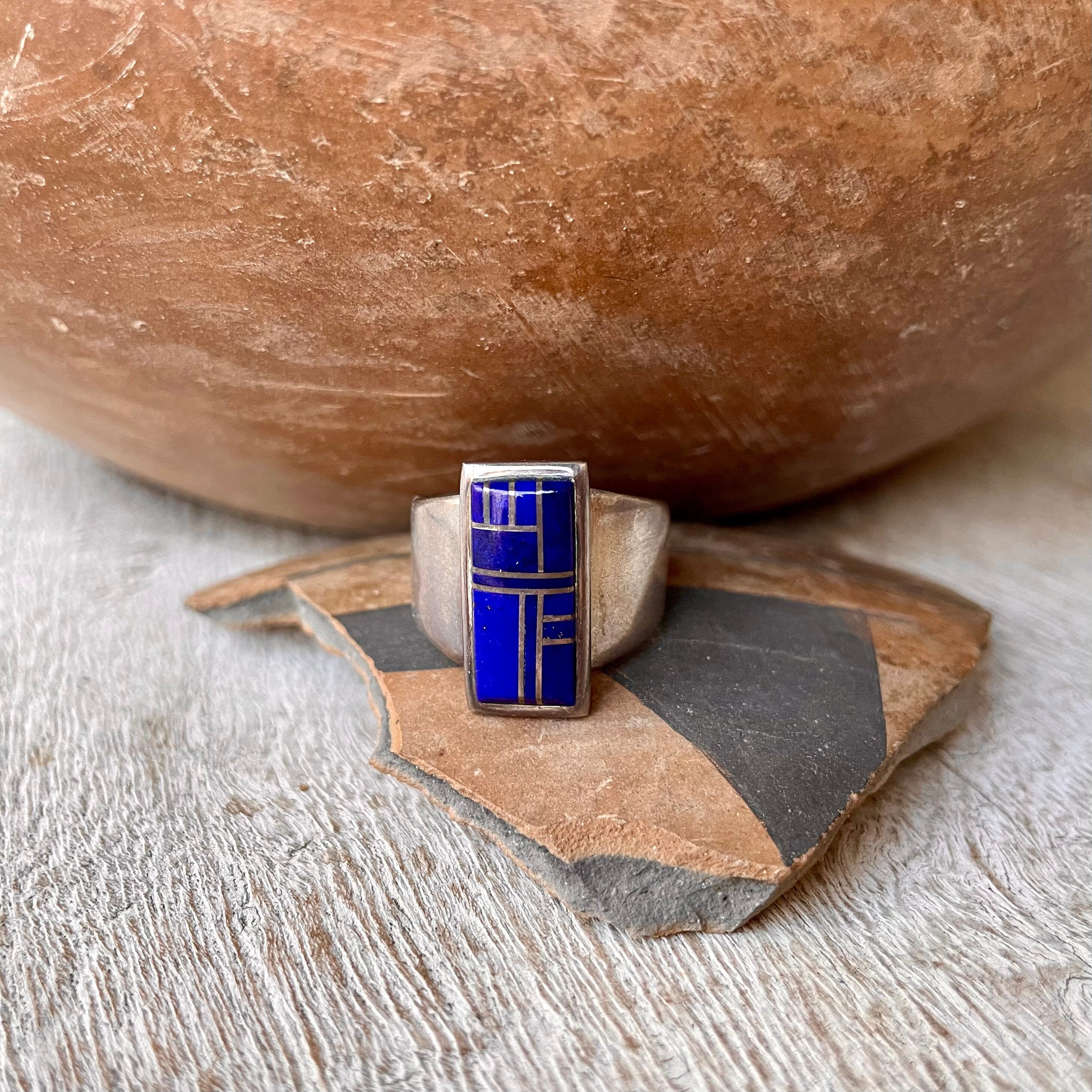 Vintage Navajo Ann Curley Sterling Silver Lapis Lazuli Channel Inlay ...