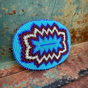 Large Vintage Beaded Belt Buckle Leather Backed, Dazzler Design, Native ...