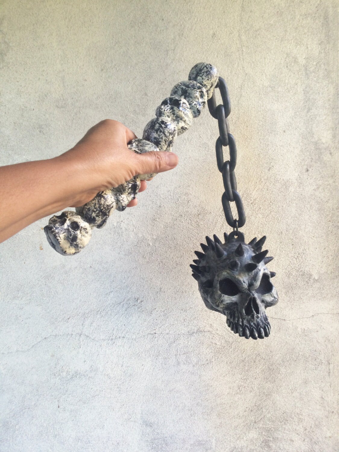 1995 Rubies Costume plastic skeleton spiked flail mace and chain ...