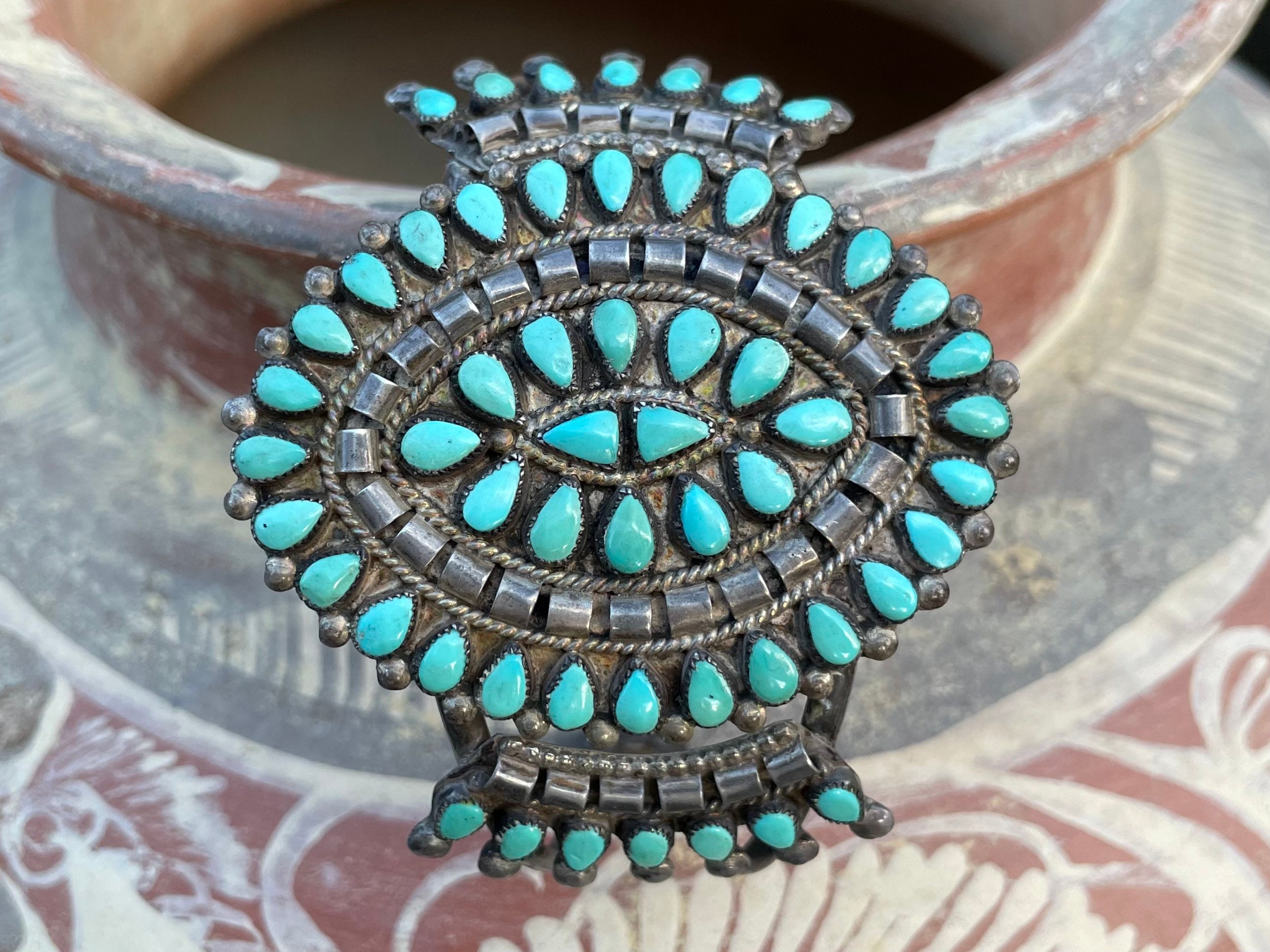 Vintage Zuni Petit Point Cluster Cuff Bracelet with Sleeping Beauty ...