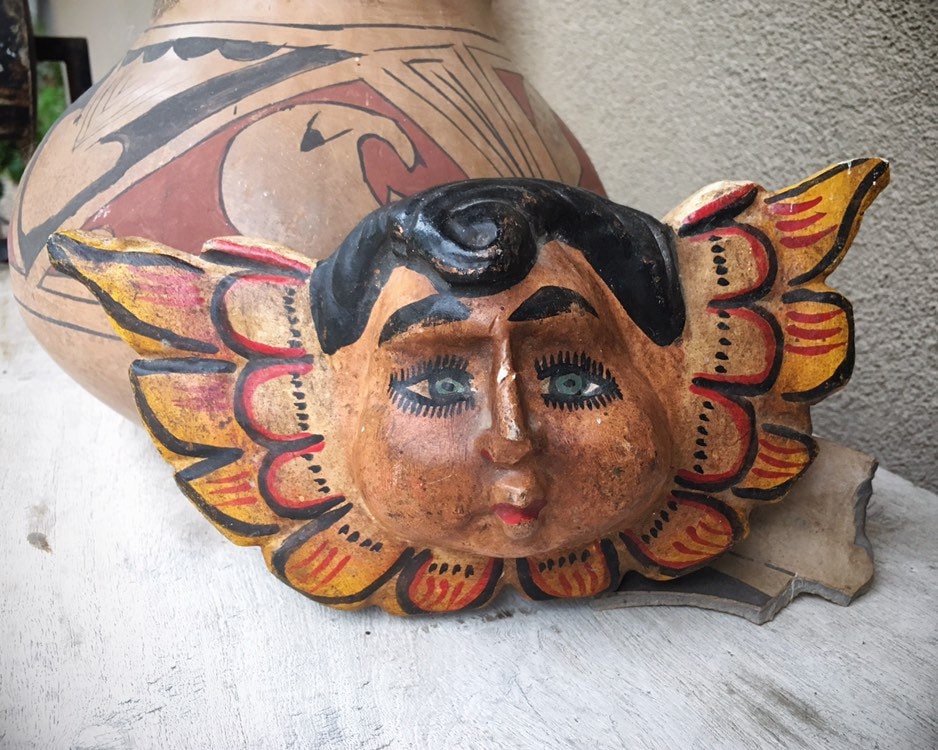 Small Carved Wood Angel with Wings Wall Hanging, Mexican Folk Art ...
