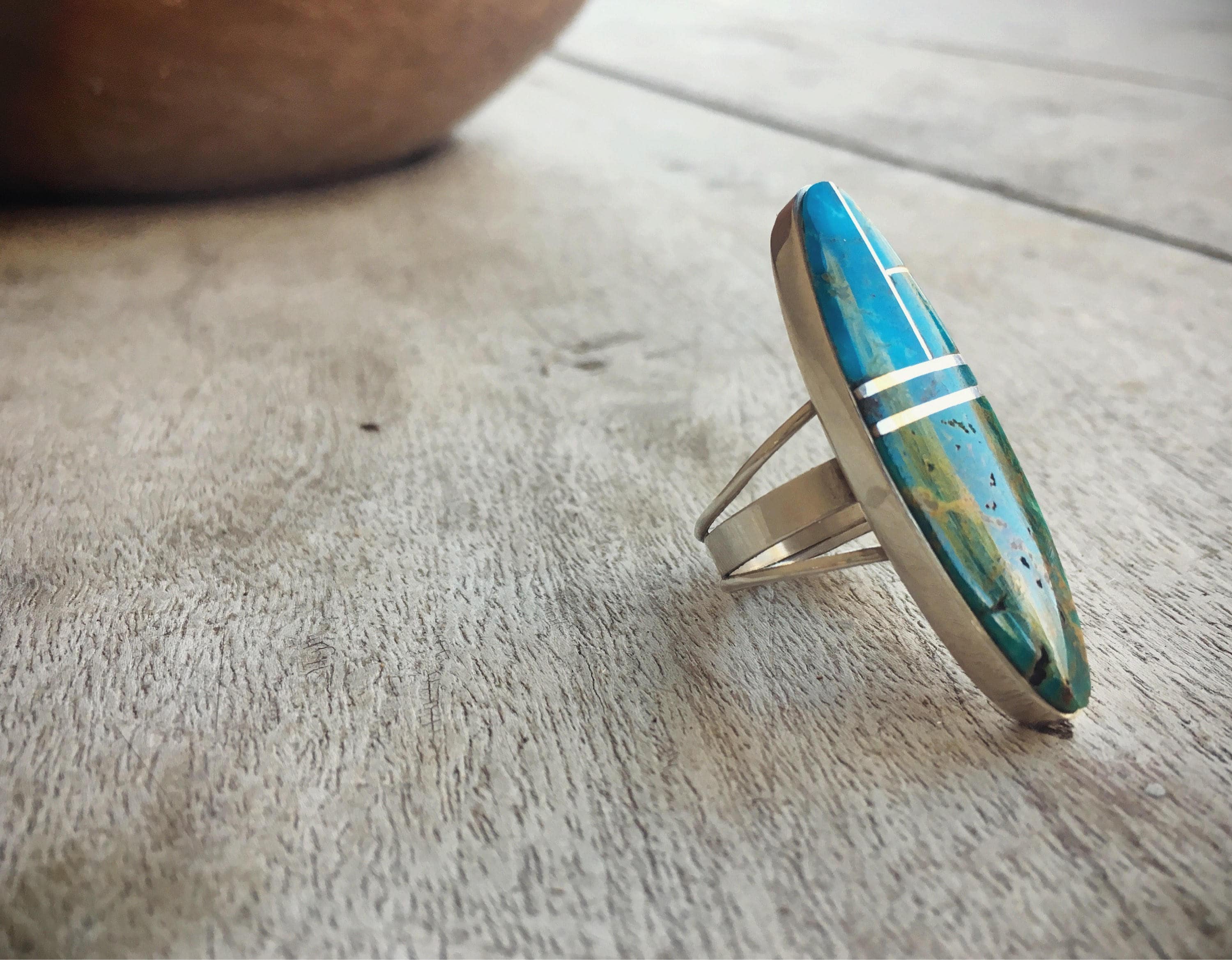 Large Turquoise Ring Native American Ring Channel Inlay, Turquoise ...