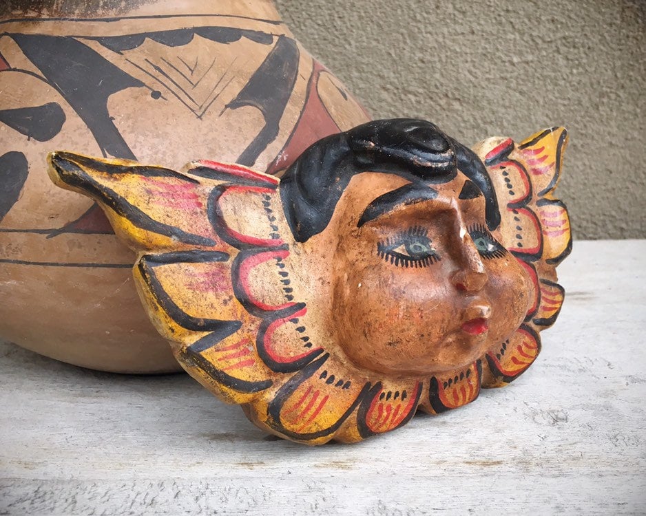 Small Carved Wood Angel with Wings Wall Hanging, Mexican Folk Art ...