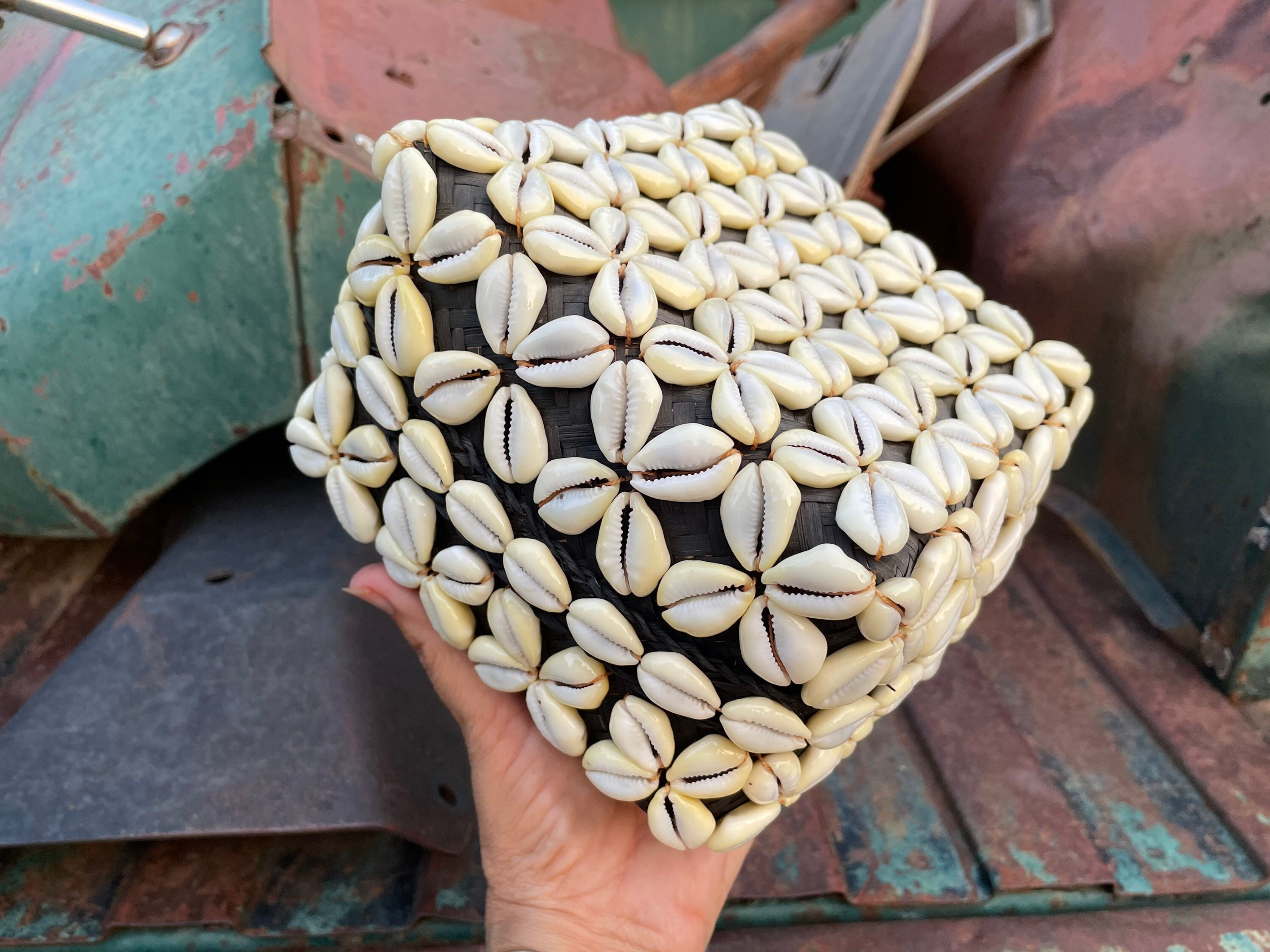 Bamboo Prayer Box Covered with Hand-Sewn Cowrie Shells, Decorative ...