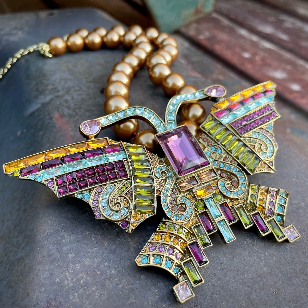Heidi Daus Eva Diva Huge Deco Style Butterfly Pendant Pearly Beaded ...