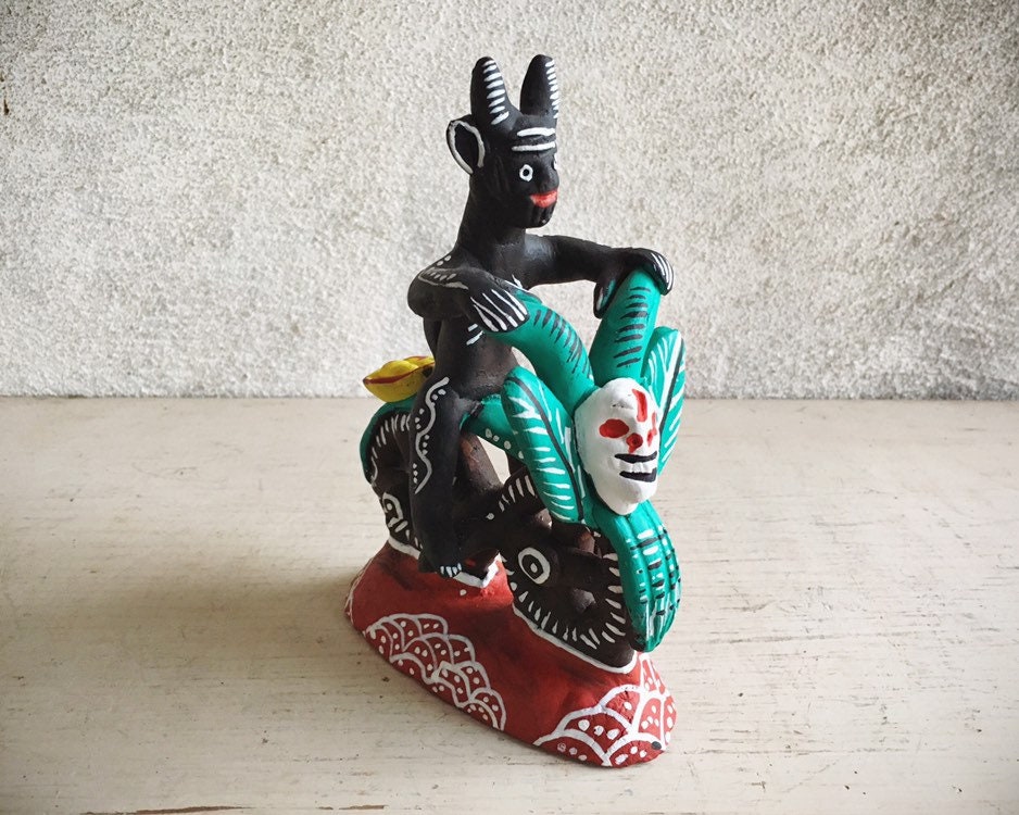 Small Ceramic Devil on Motorcycle Figurine Signed Mexican Pottery Folk ...