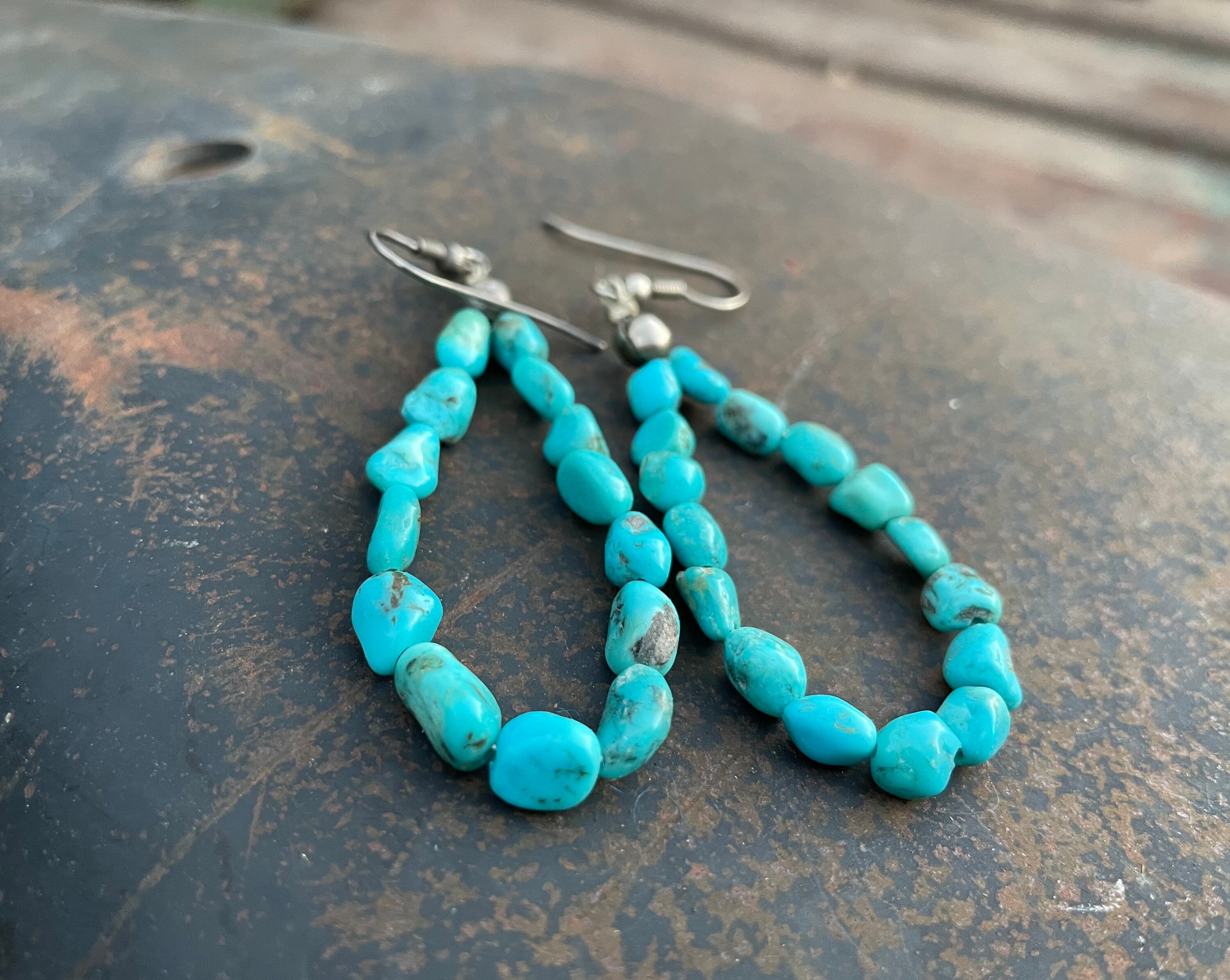 2 Turquoise Nugget Hoop Earrings for Women, Native American Indian ...