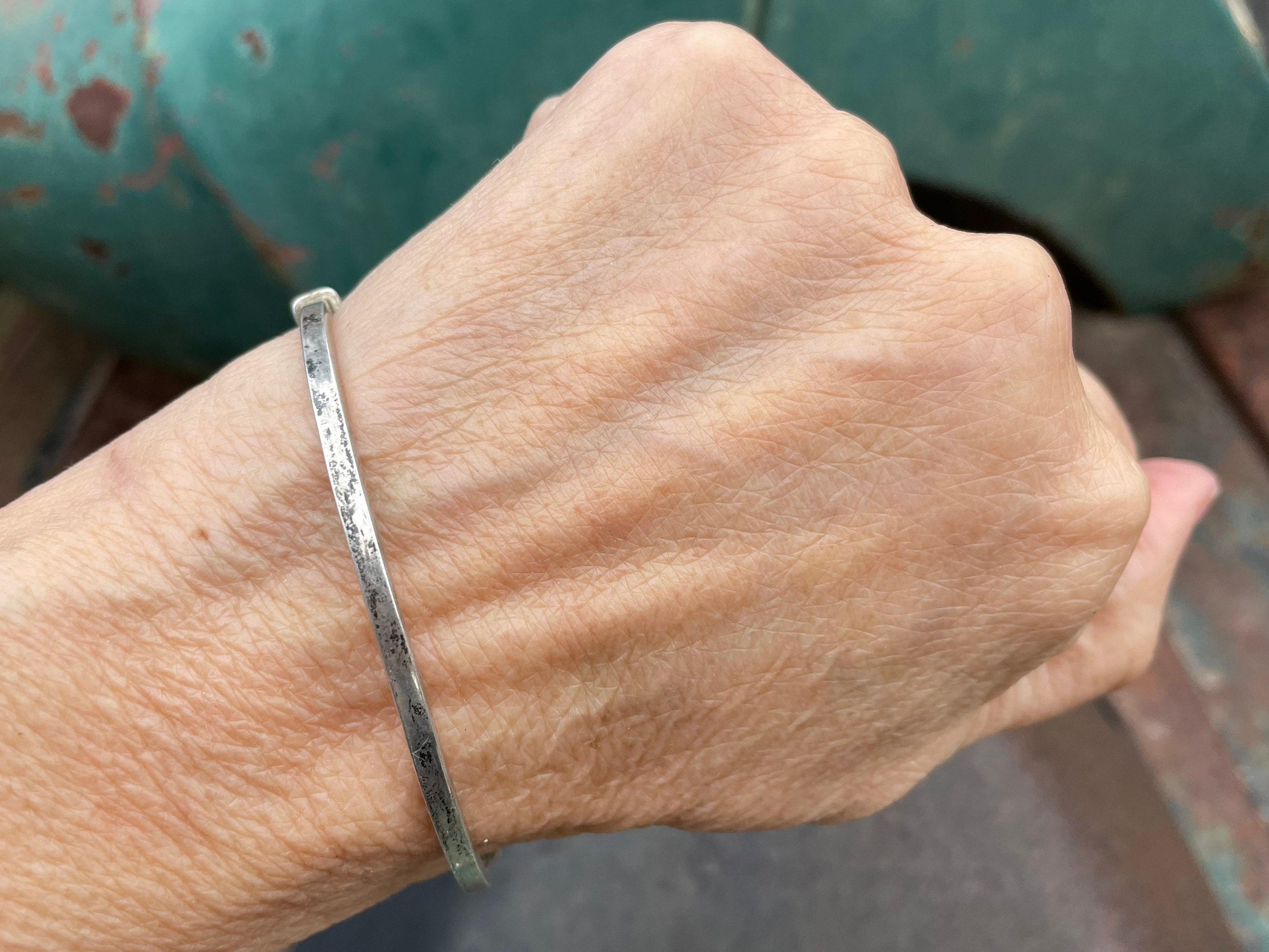 Vintage Taxco Sterling Silver Narrow Bracelet with Big Curved Terminals ...