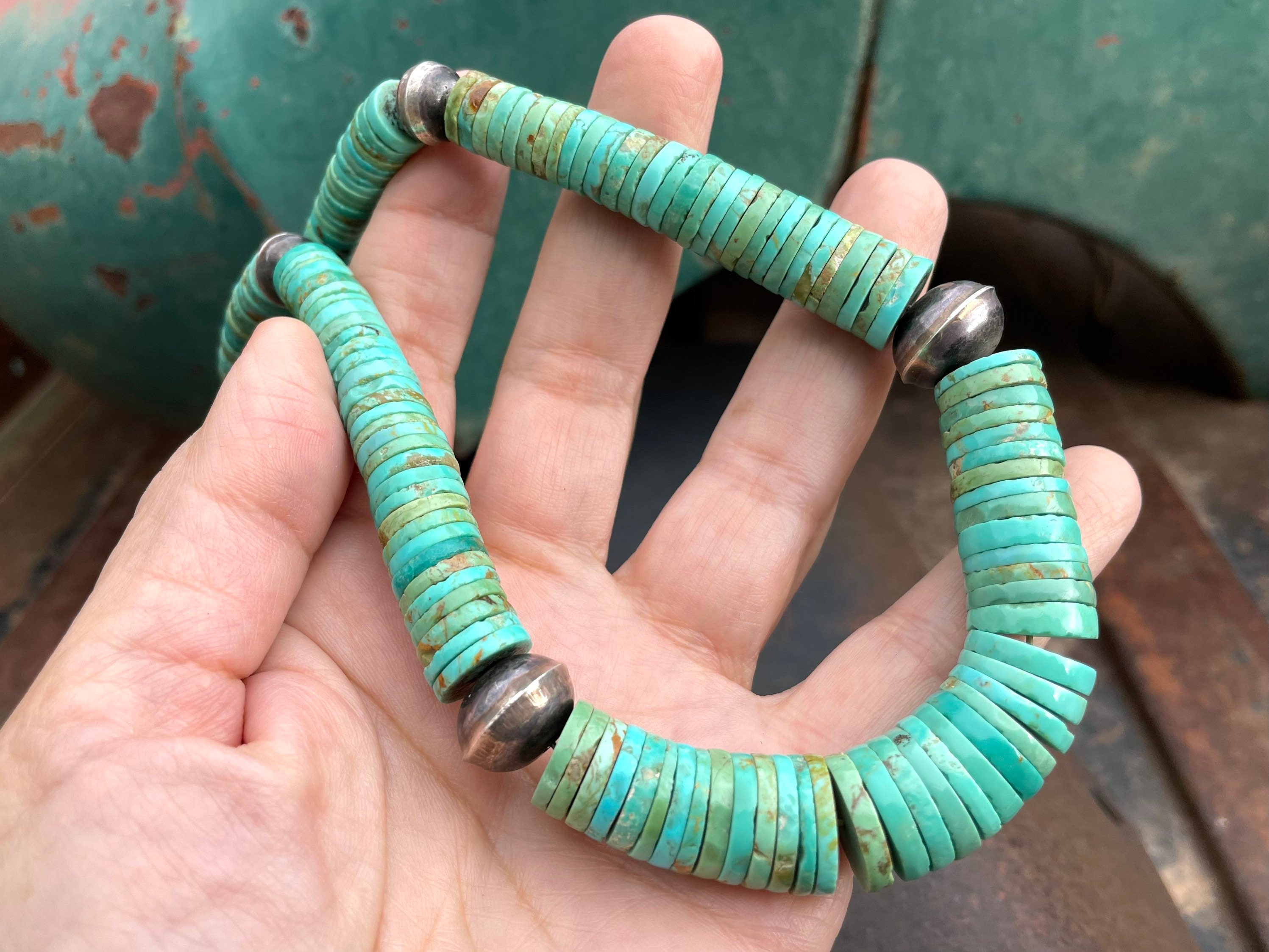Vintage Thick Rolled Wafer Disc Turquoise Heishi Necklace, Native ...