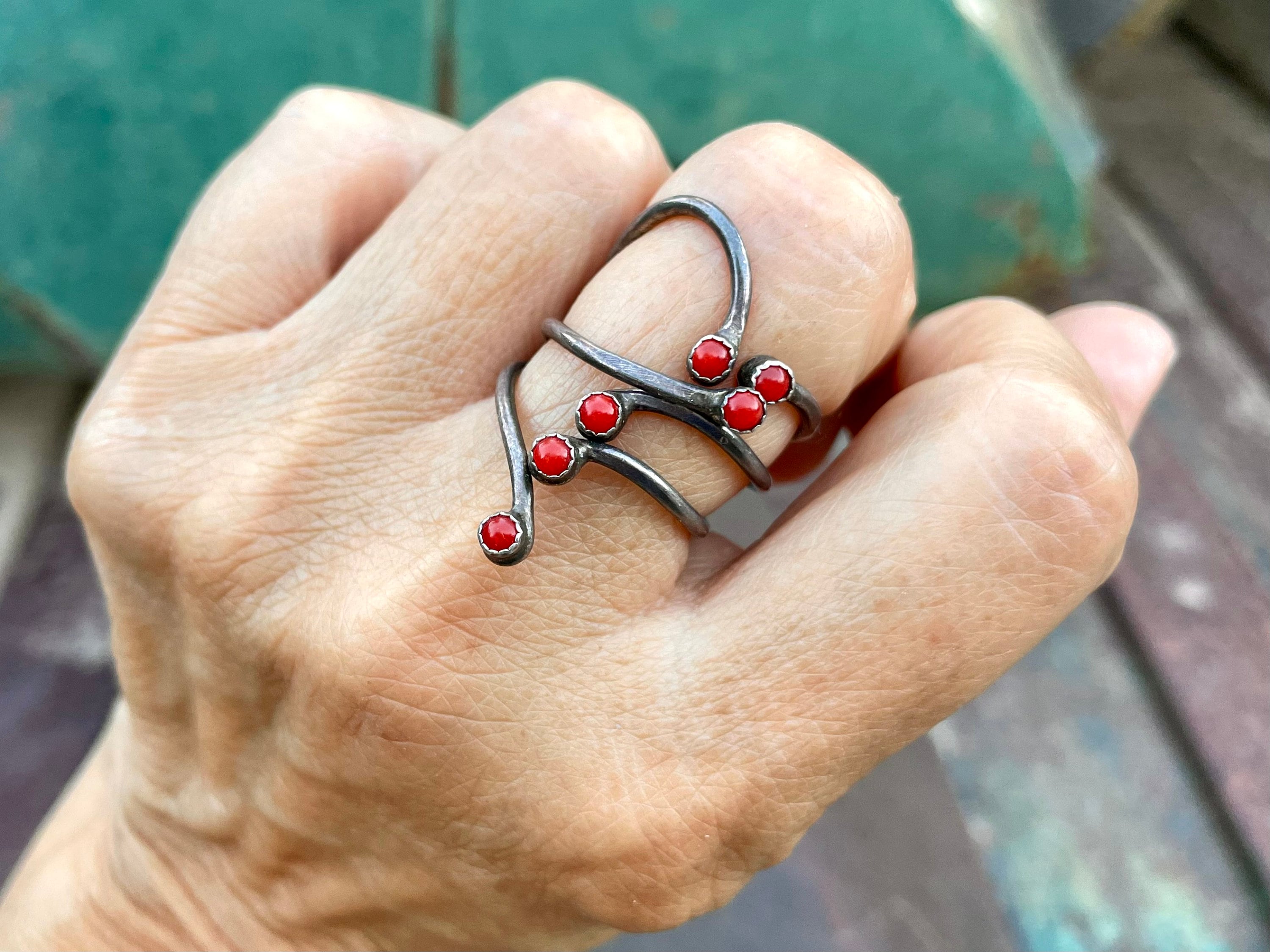 2004 Sterling Silver Wire Wrap Coral Snake Eye Ring Approx Size 10 by ...
