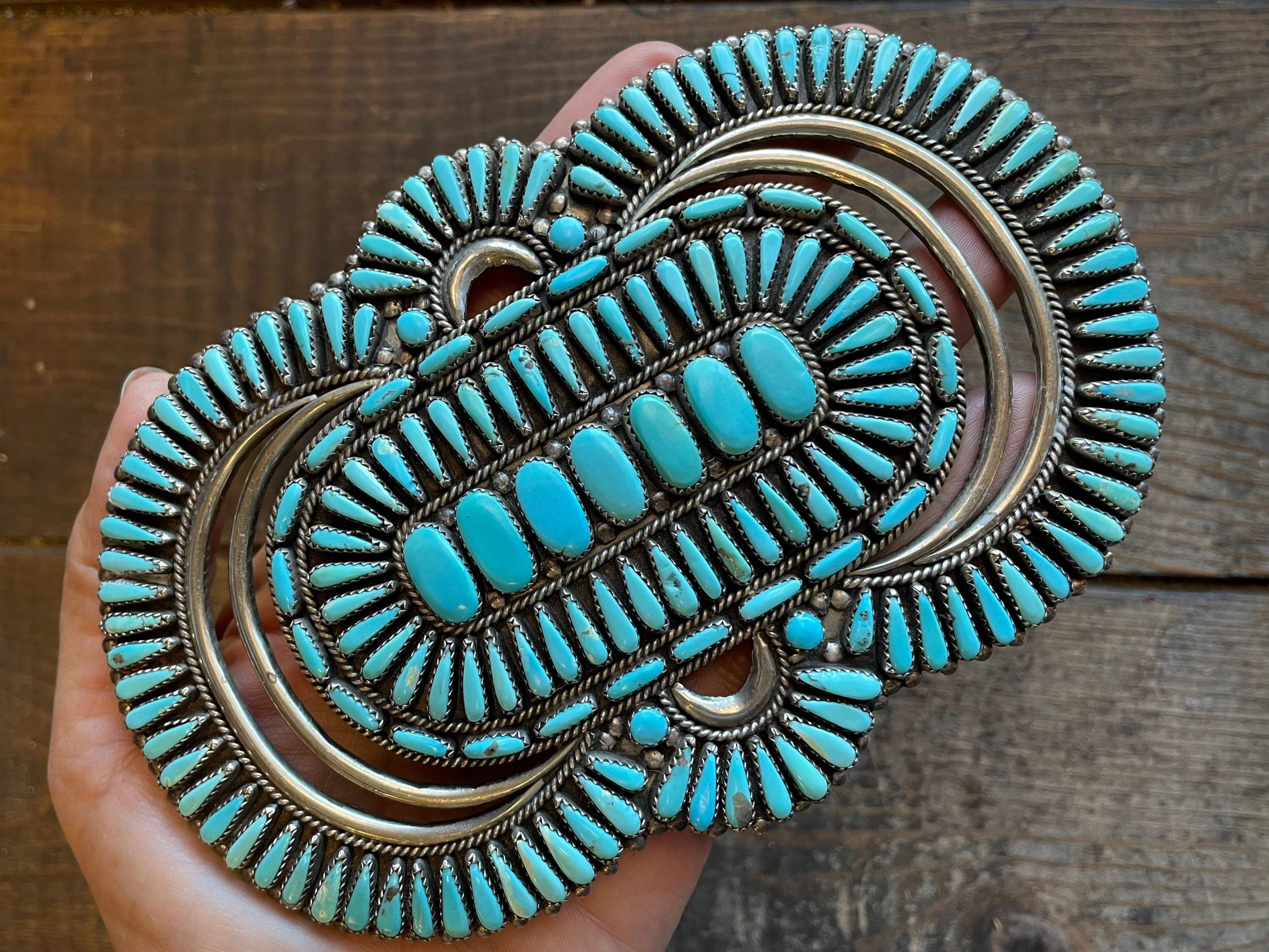 1970s Huge 6 Wide Petit Point Block Turquoise Cluster Brooch Pin ...