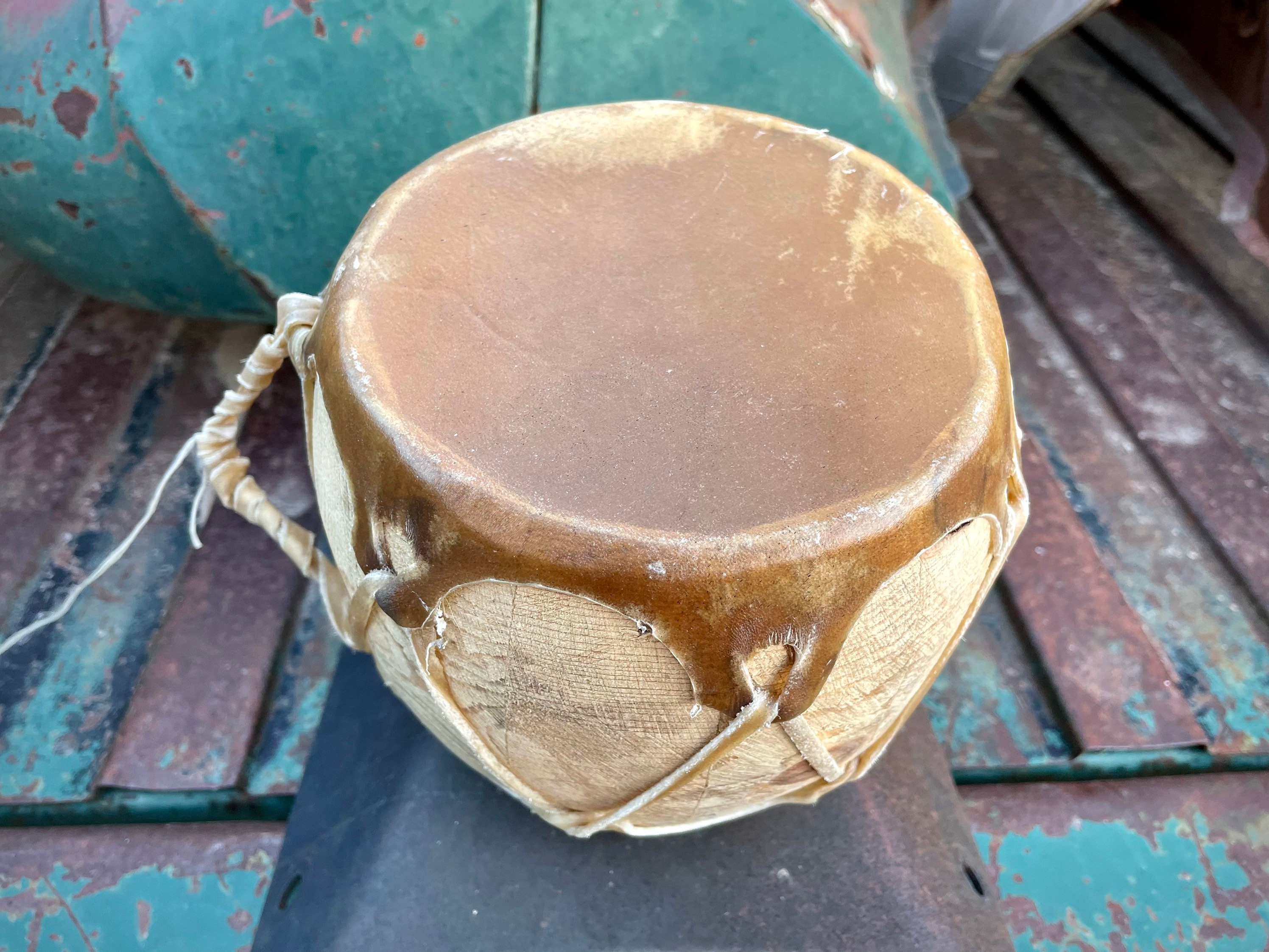 Vintage Native American Indian Log Drum with Hide Top Tether Handle and ...