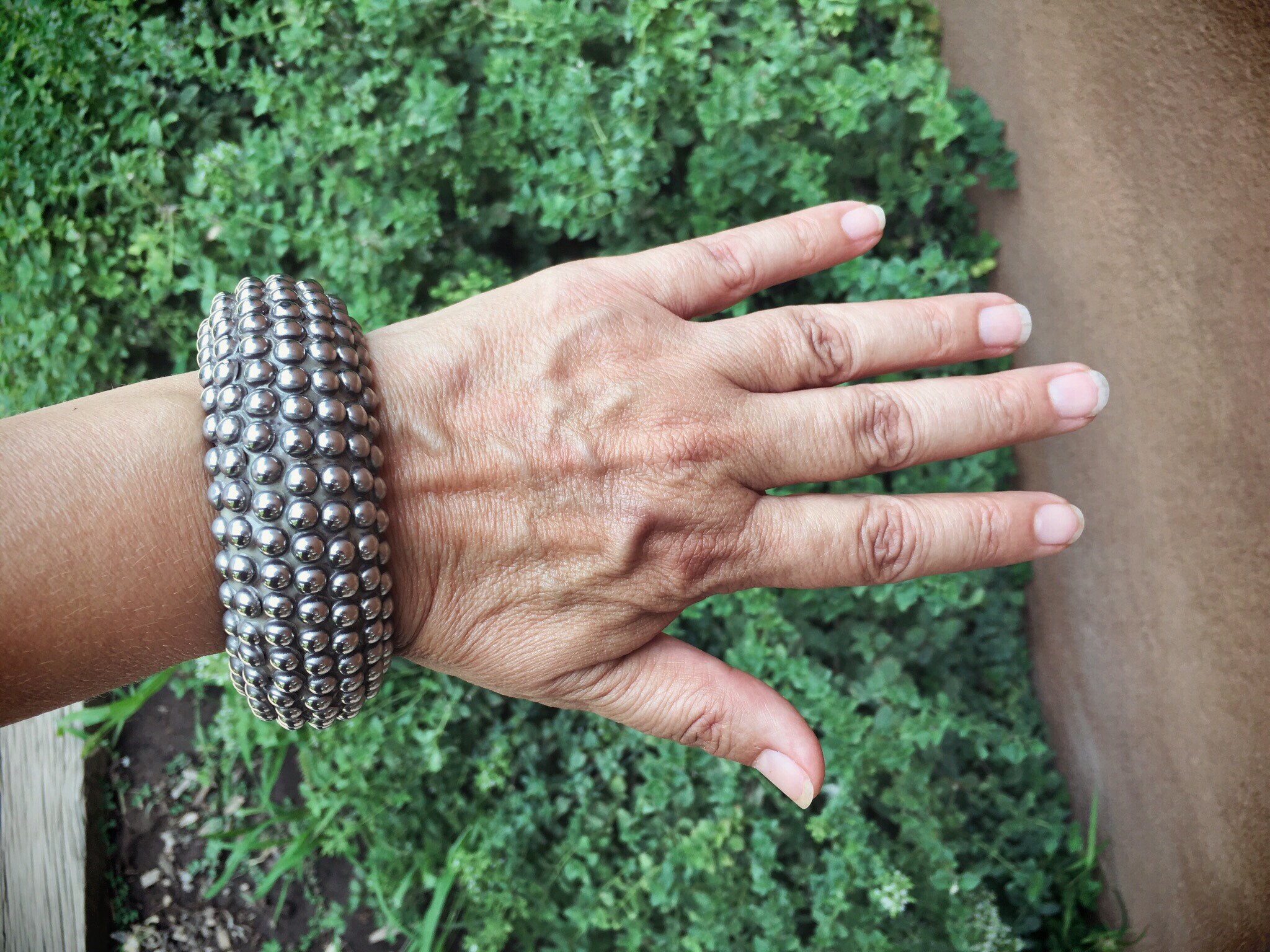 Vintage Wood and Silver Dot Wide Bangle, 1980s Bracelets for Women ...