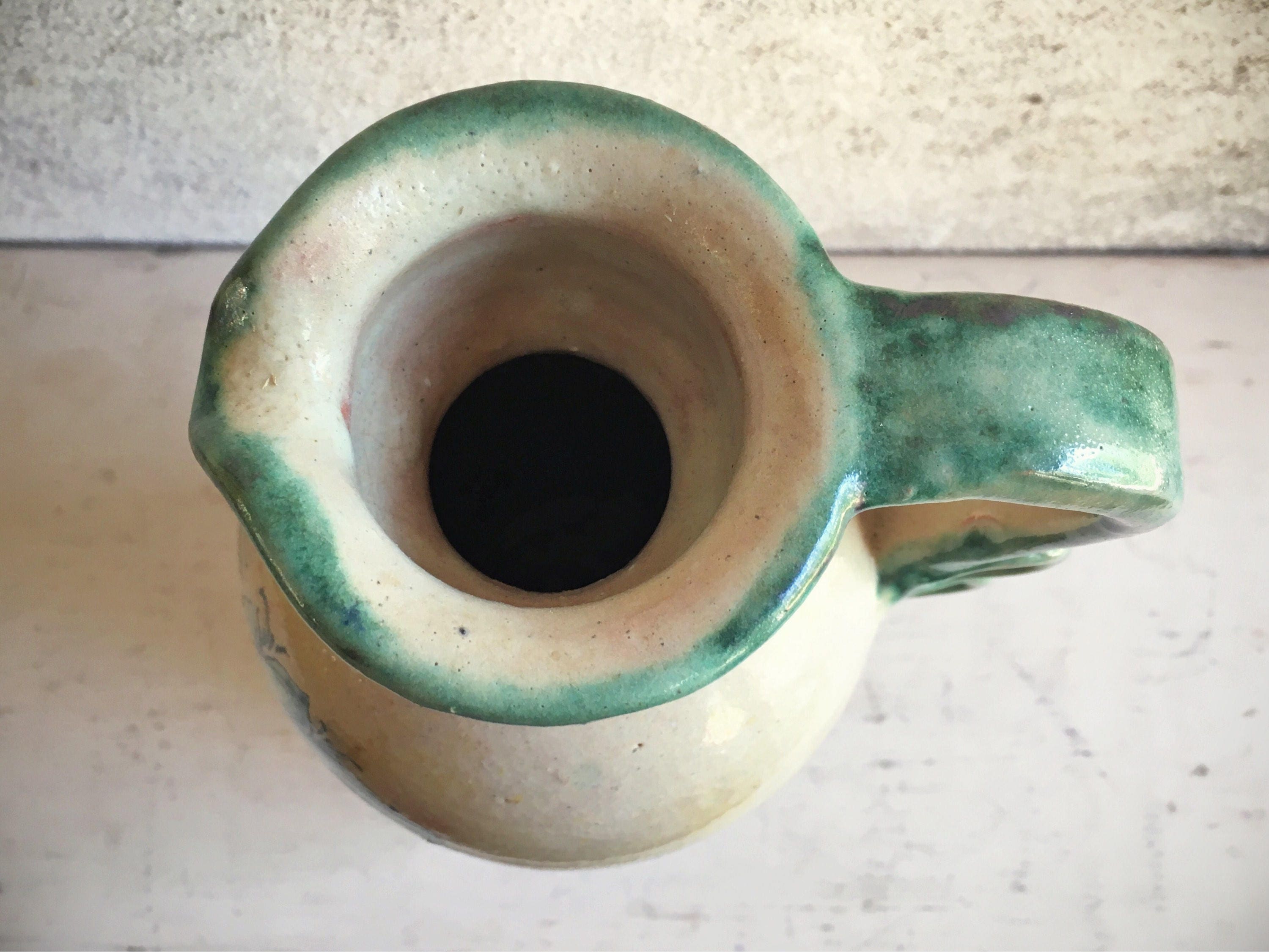 Vintage 12 tall pitcher vase Majolica pottery Capelo Guanajuato Mexican ...