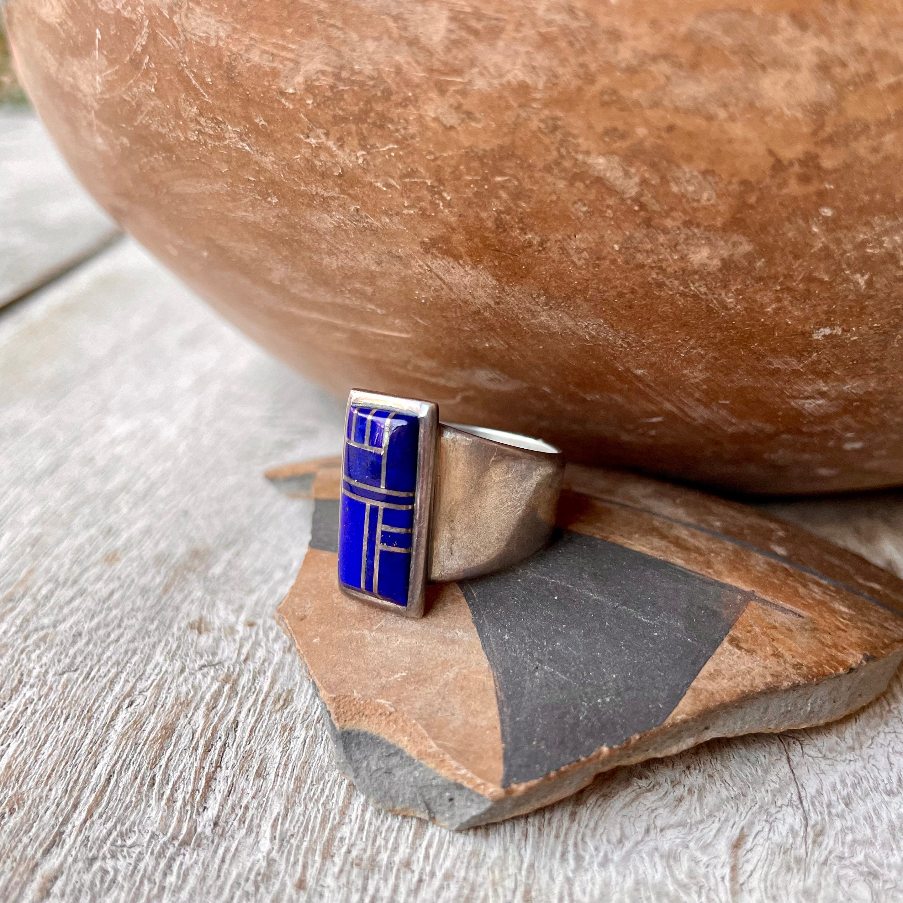 Vintage Navajo Ann Curley Sterling Silver Lapis Lazuli Channel Inlay ...